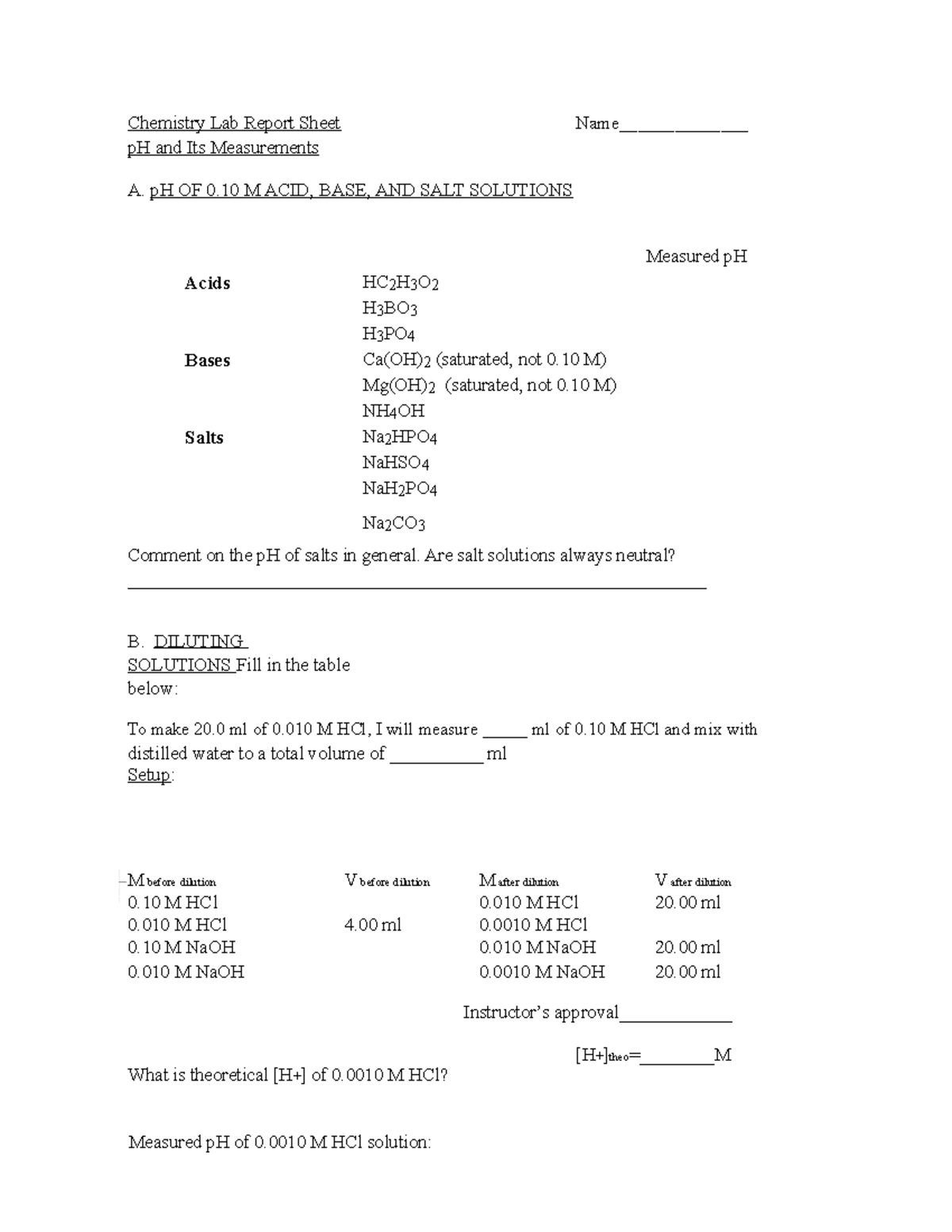 LR16 - This is coursework for General Chemistry Lab. - Chemistry Lab Report Sheet Name ...