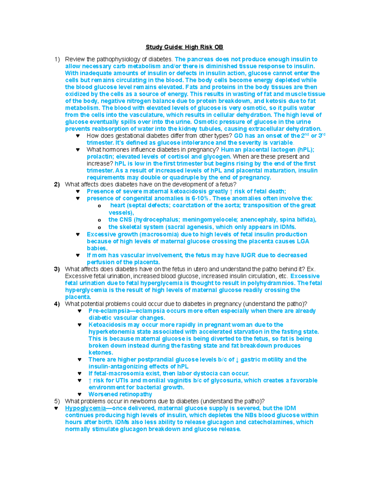 High Risk OB Study Guide - Study Guide: High Risk OB Review the ...