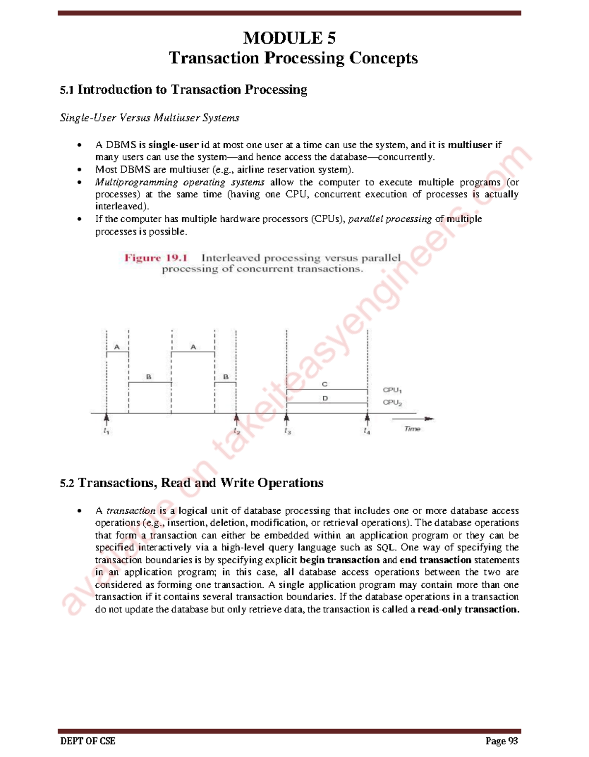 M5-dbmspdf - Module 5 - MODULE 5 Transaction Processing Concepts 5 Introduction to Transaction ...