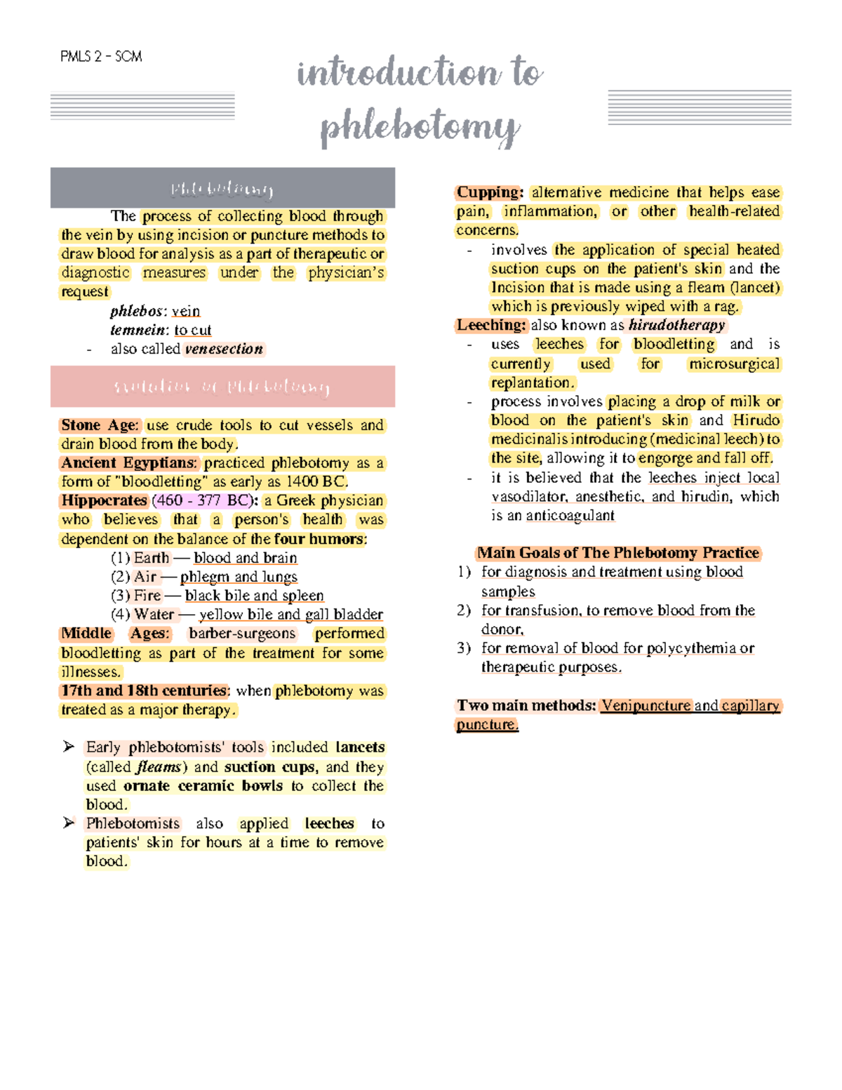 Introduction to Phlebotomy - Introduction to phlebotomy The process of ...