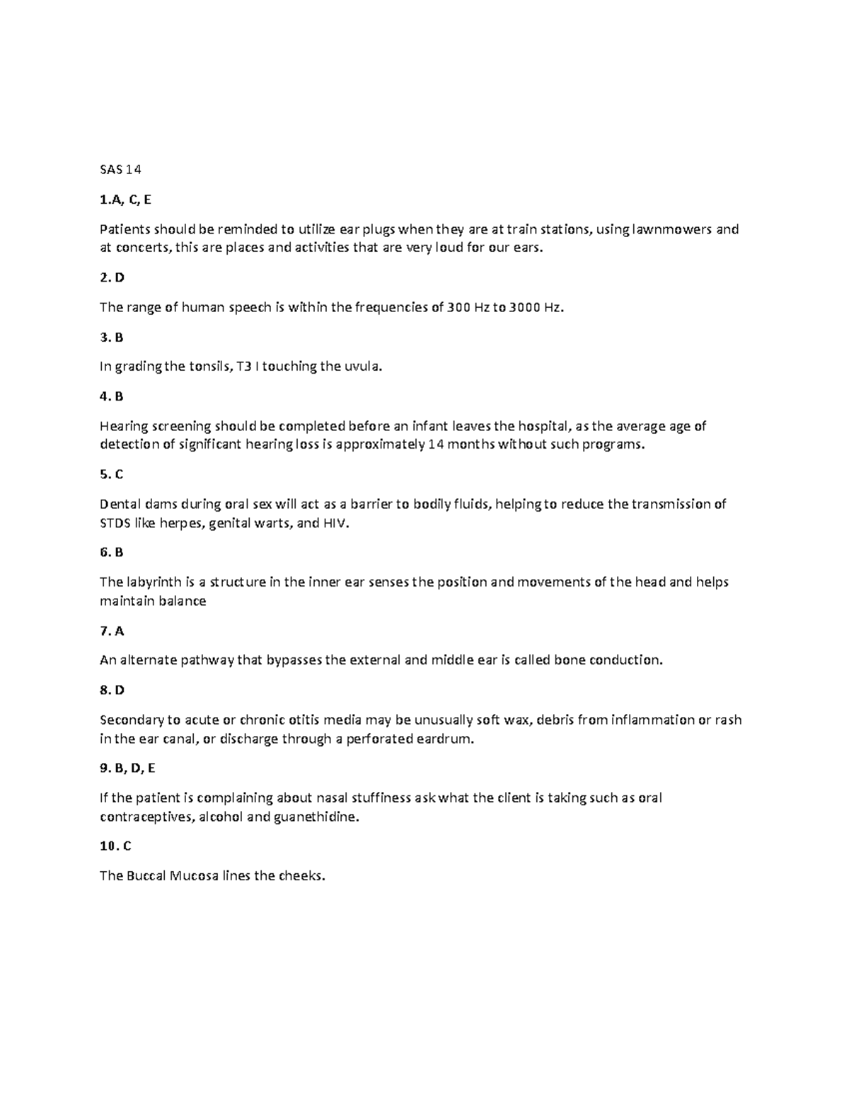 NUR 098 - Lesson 14, Rationale Healthassessment - SAS 14 1, C, E ...