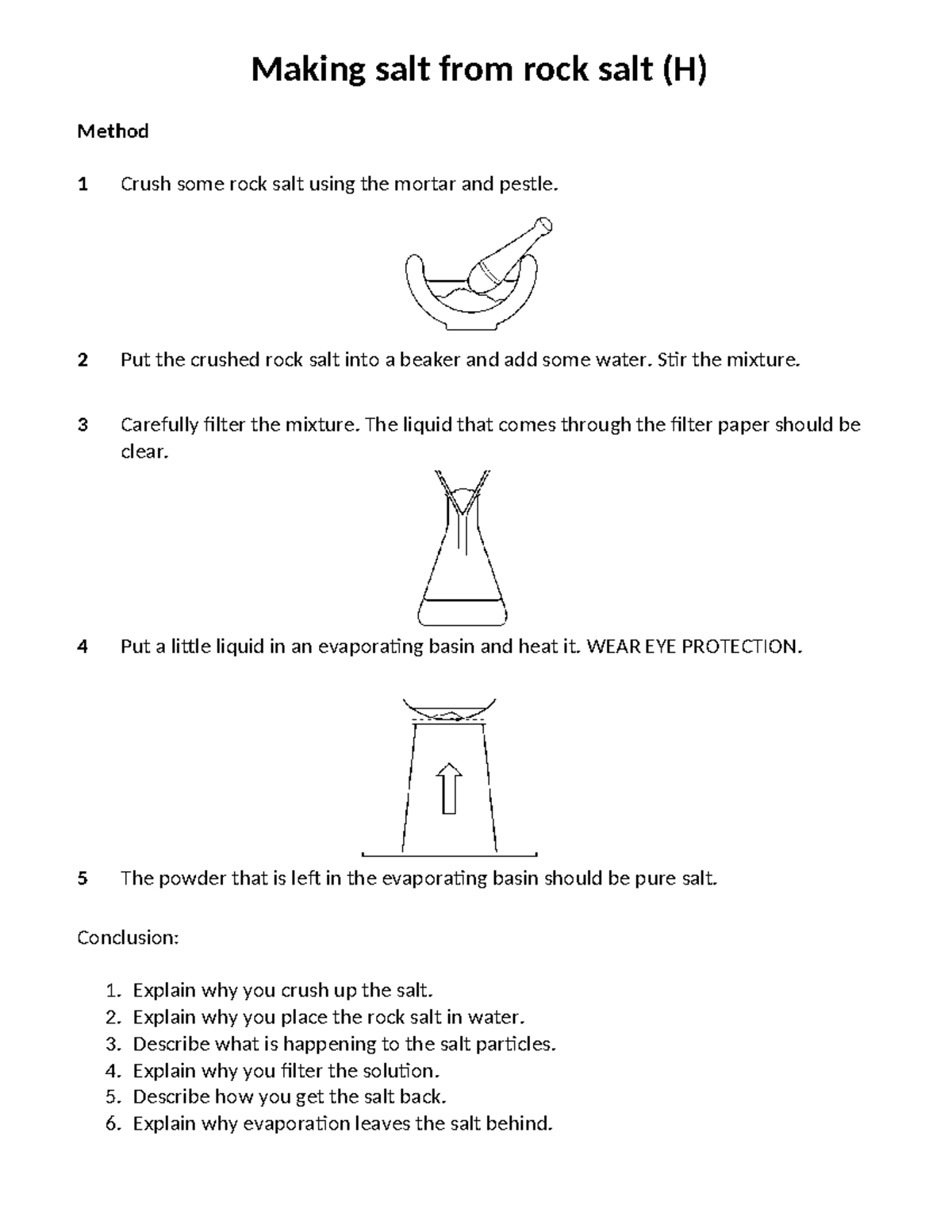 Rock salt practical - Making salt from rock salt (H) Method 1 Crush ...