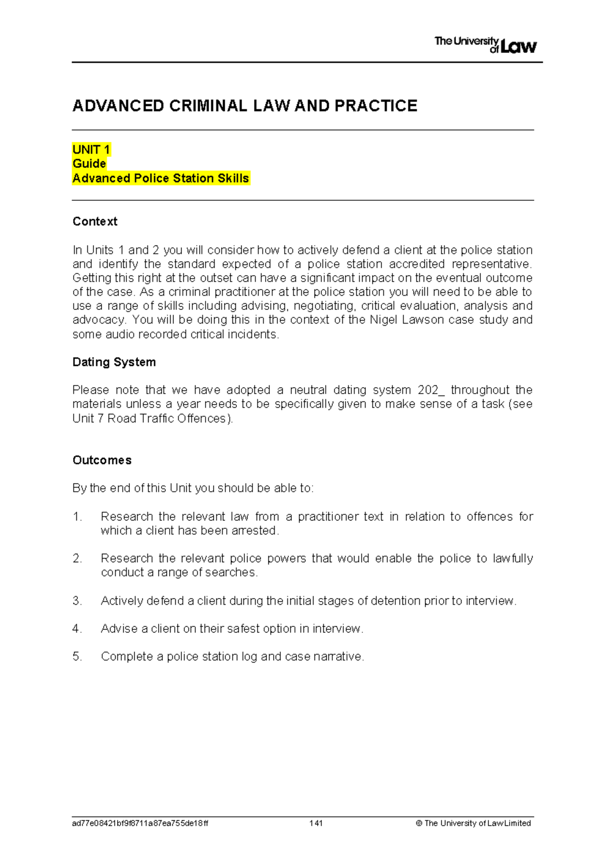 Advance Criminal Law & Practice WS1 Guide - ADVANCED CRIMINAL LAW AND ...