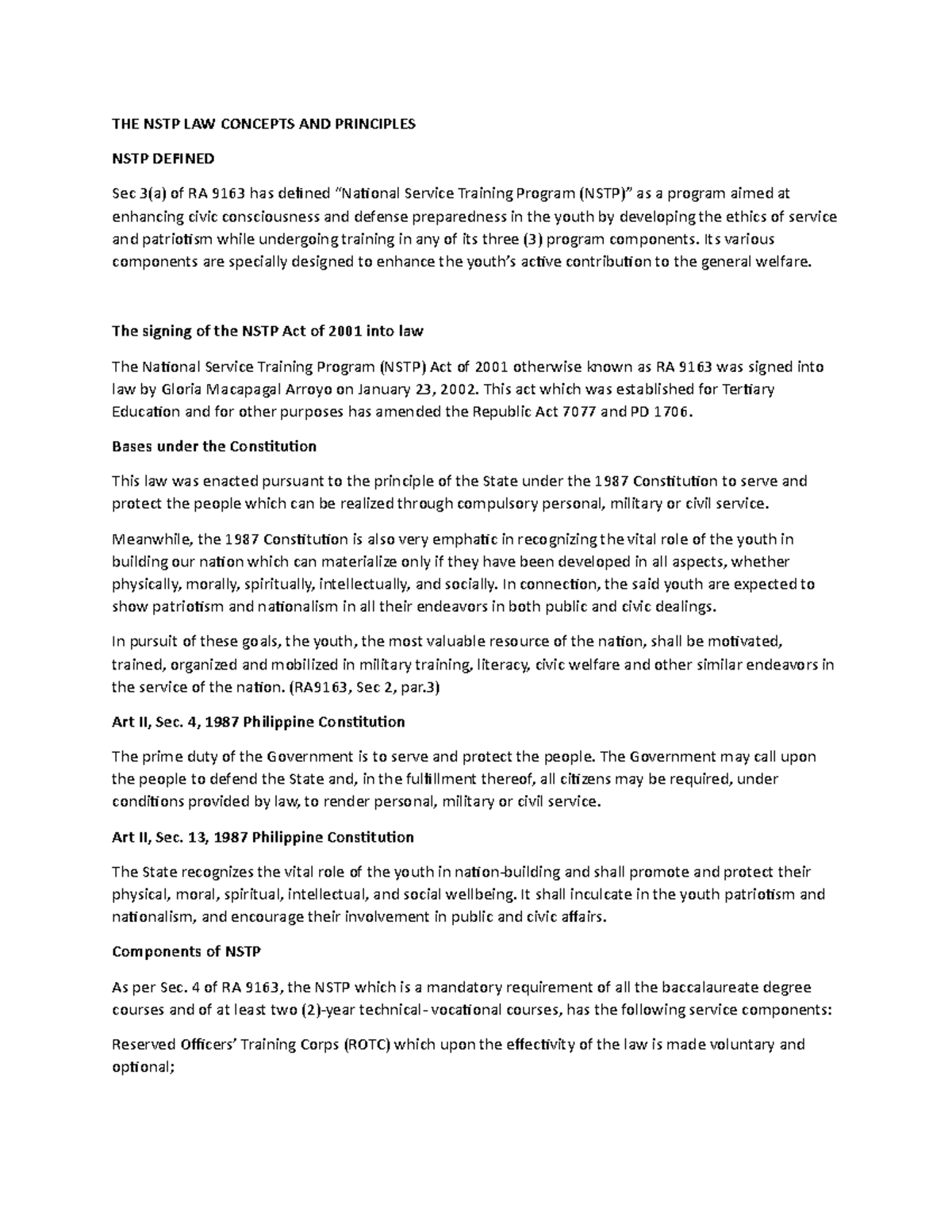 THE NSTP LAW Concepts AND Principles - THE NSTP LAW CONCEPTS AND ...