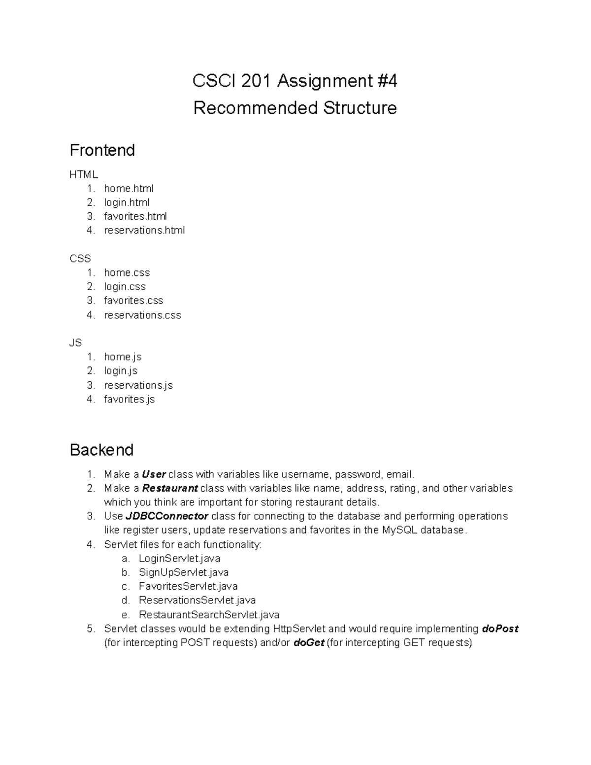 Assignment 4 Recommended Structure - CSCI 201 Assignment Recommended ...