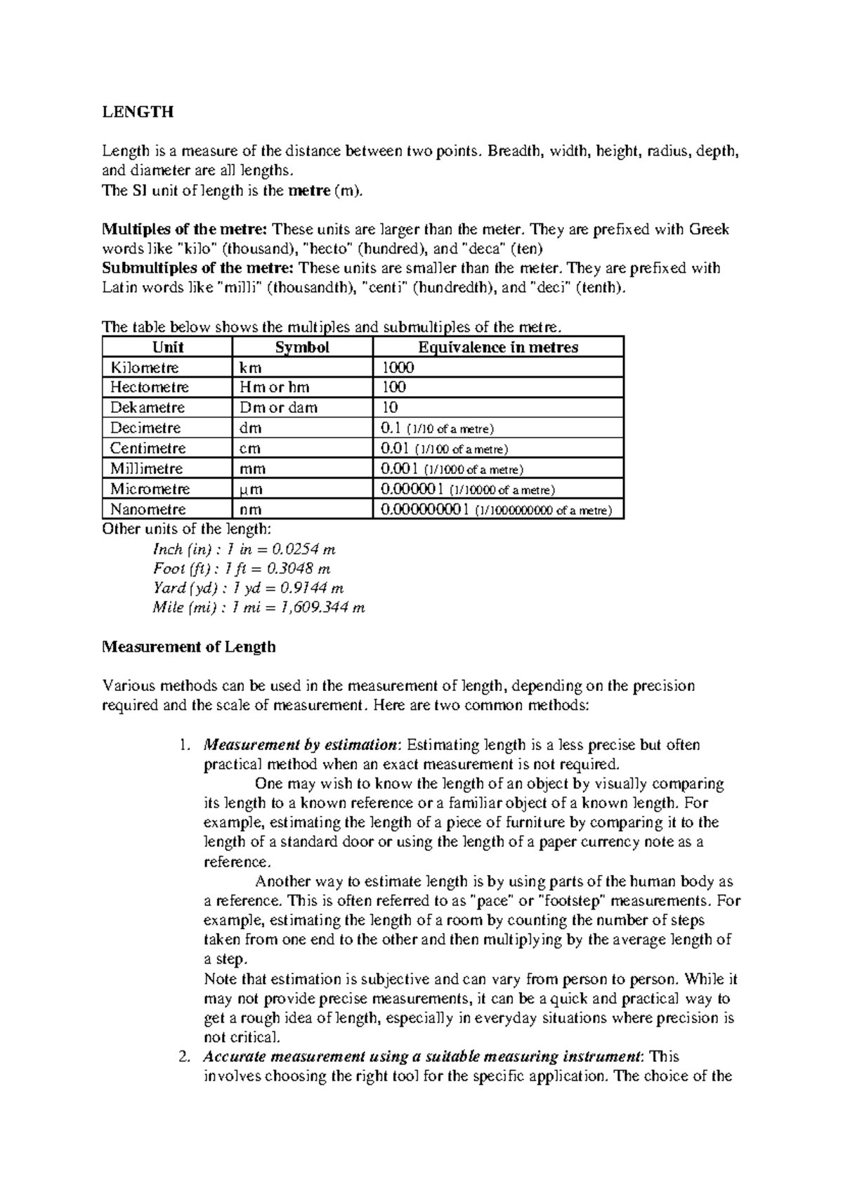 Length notes physics artisan - LENGTH Length is a measure of the ...