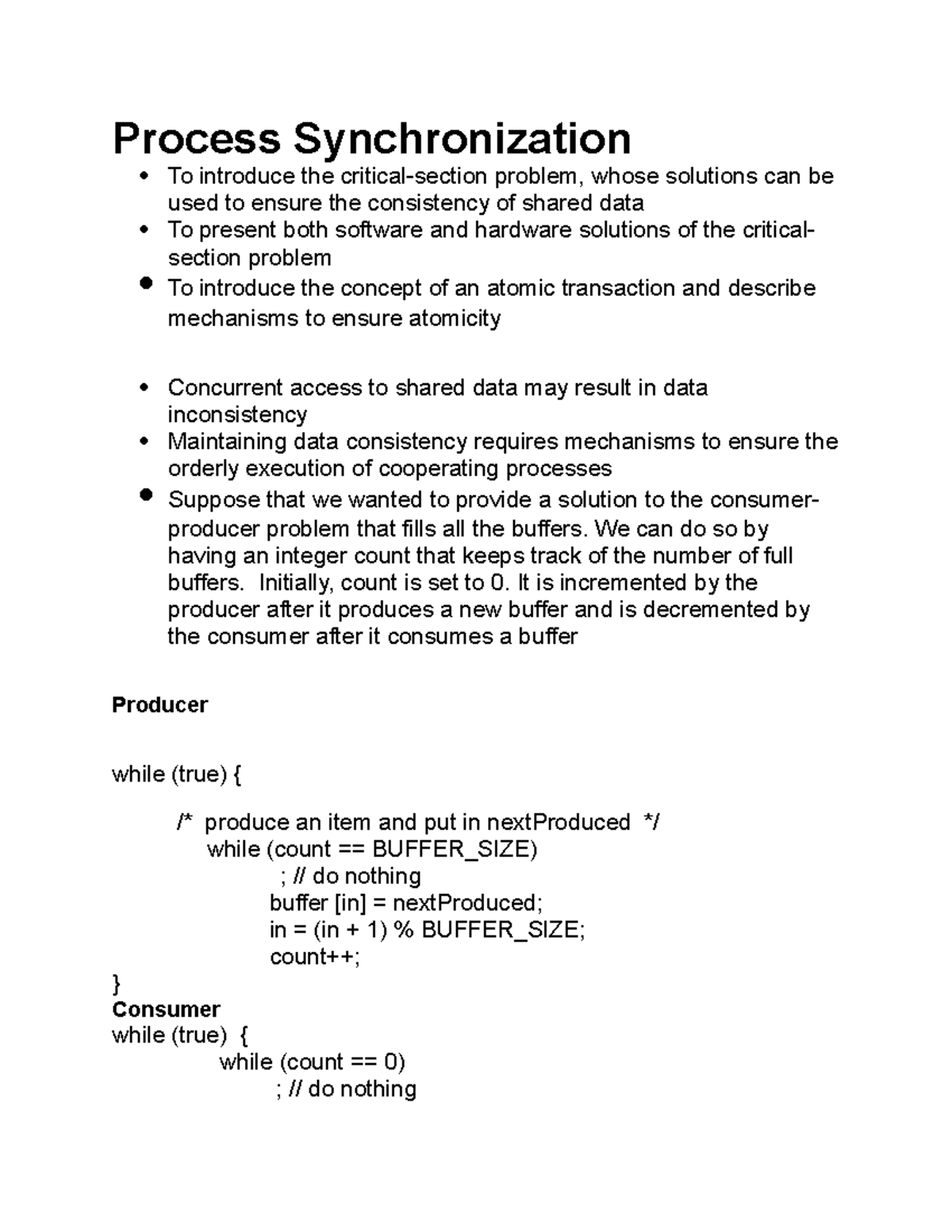 OS-UNIT-3 - dlf, - Process Synchronization To introduce the critical ...