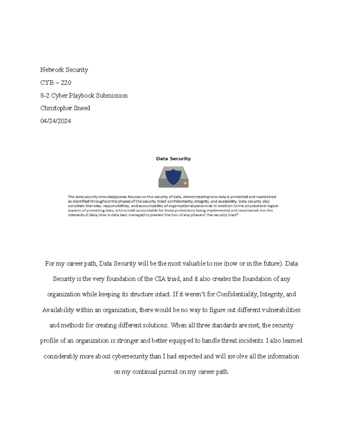 8-2 Cyber Playbook Submission - Network Security CYB – 220 8-2 Cyber ...