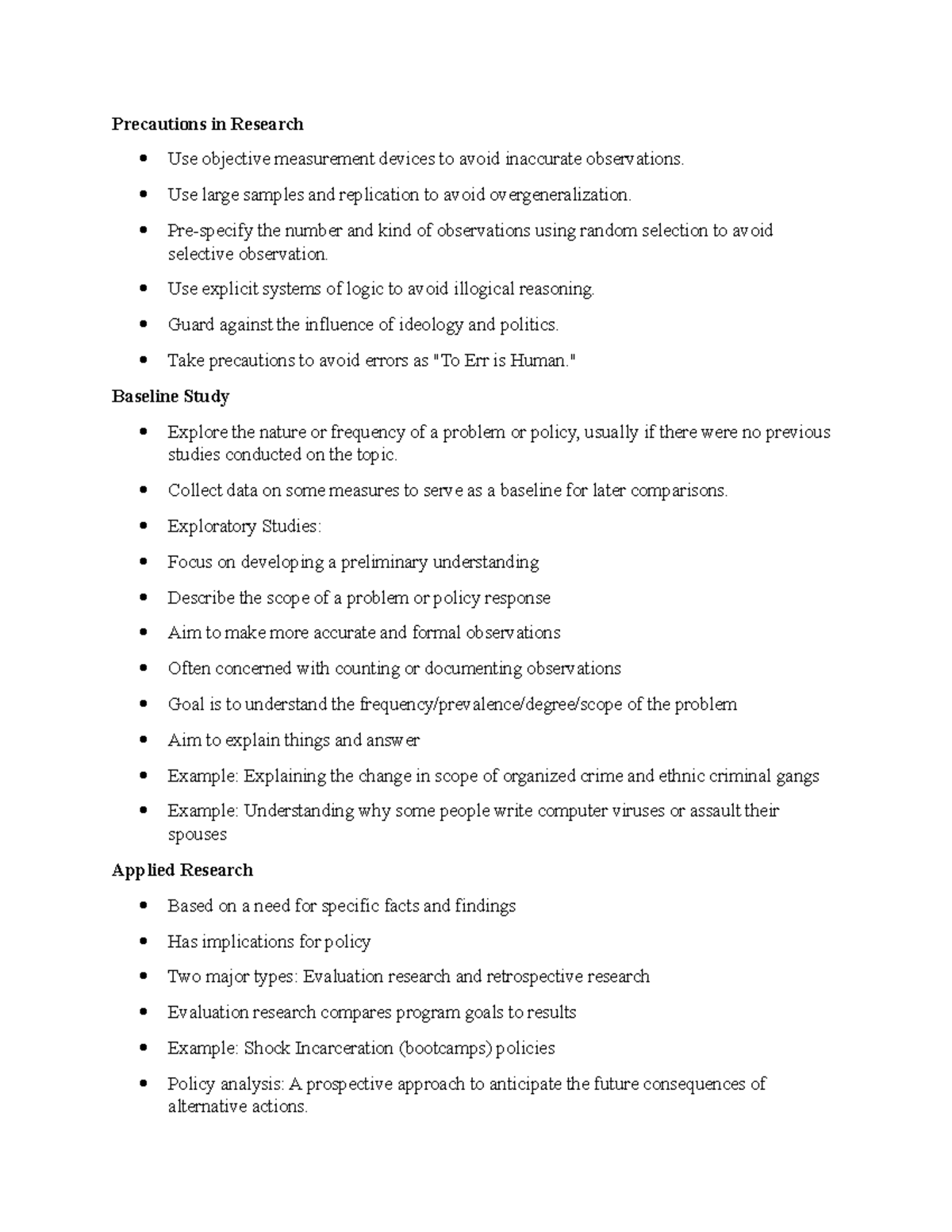 Criminal Justice Research CHPT 1 Notes 2 - Precautions in Research Use ...