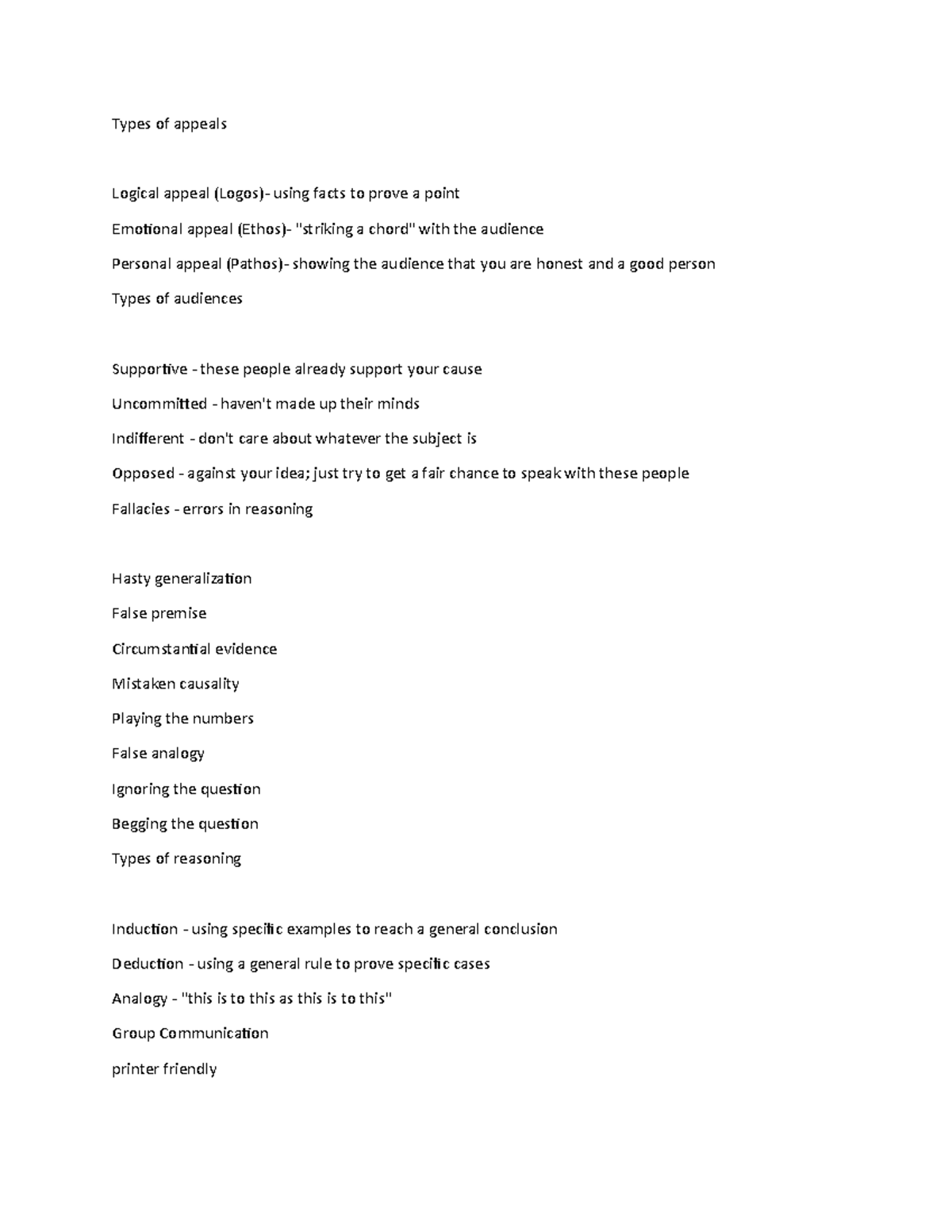 Ap english notes - Types of appeals Logical appeal (Logos)- using facts ...