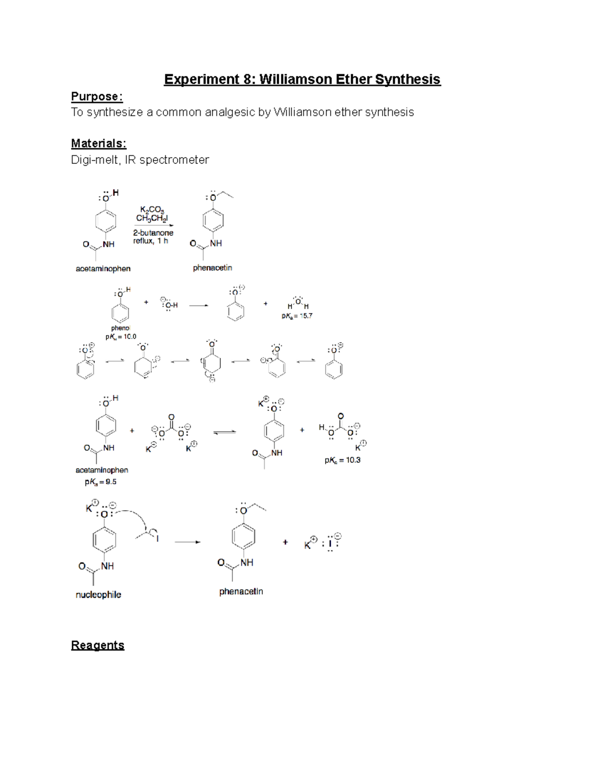Experiment 8 Williamson Ether Synthesis - Experiment 8: Williamson ...