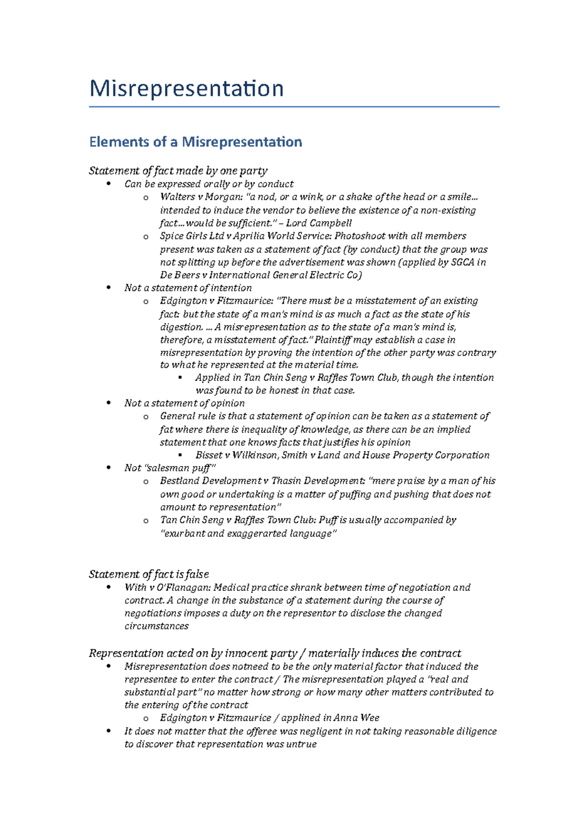 Misrepresentation stuff - Misrepresentation Elements of a ...
