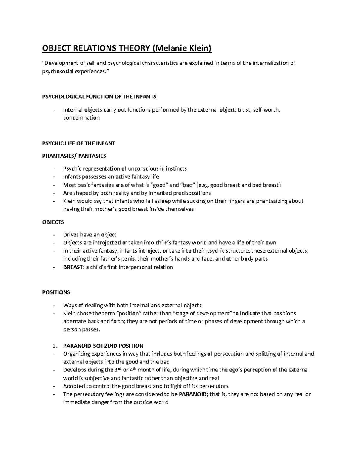 Object Relations Theory (Melanie Klein)-converted - OBJECT RELATIONS ...