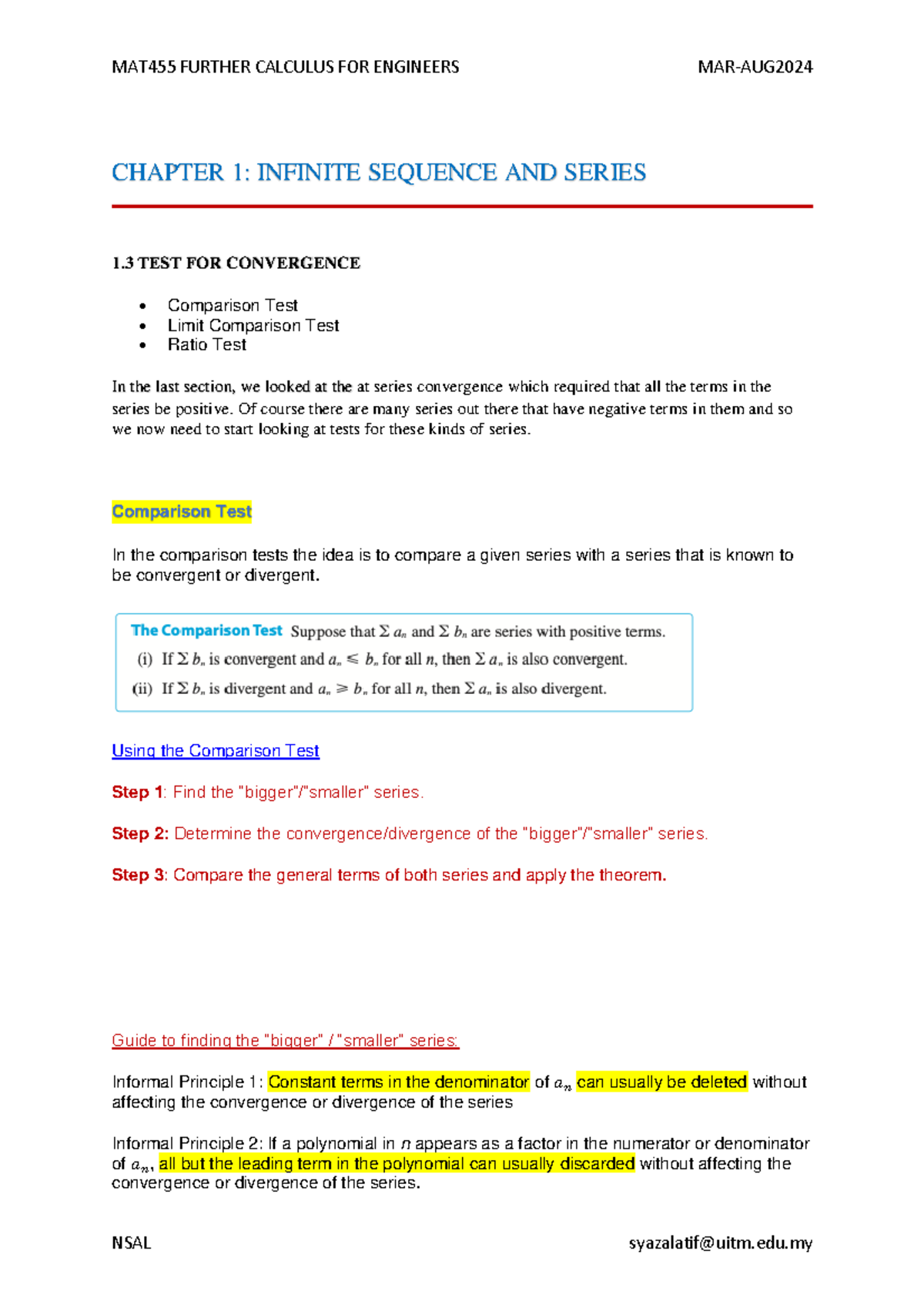 MAT455 Week 3 - MAT LECTURE NOTES - CHAPTER 1 : INFINITE SEQUENCE AND ...