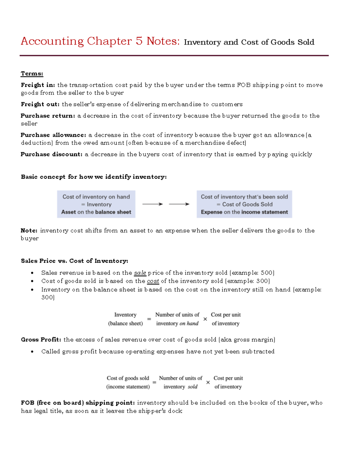 Accounting chap 5 - Notes - Accounting Chapter 5 Notes: Inventory and ...