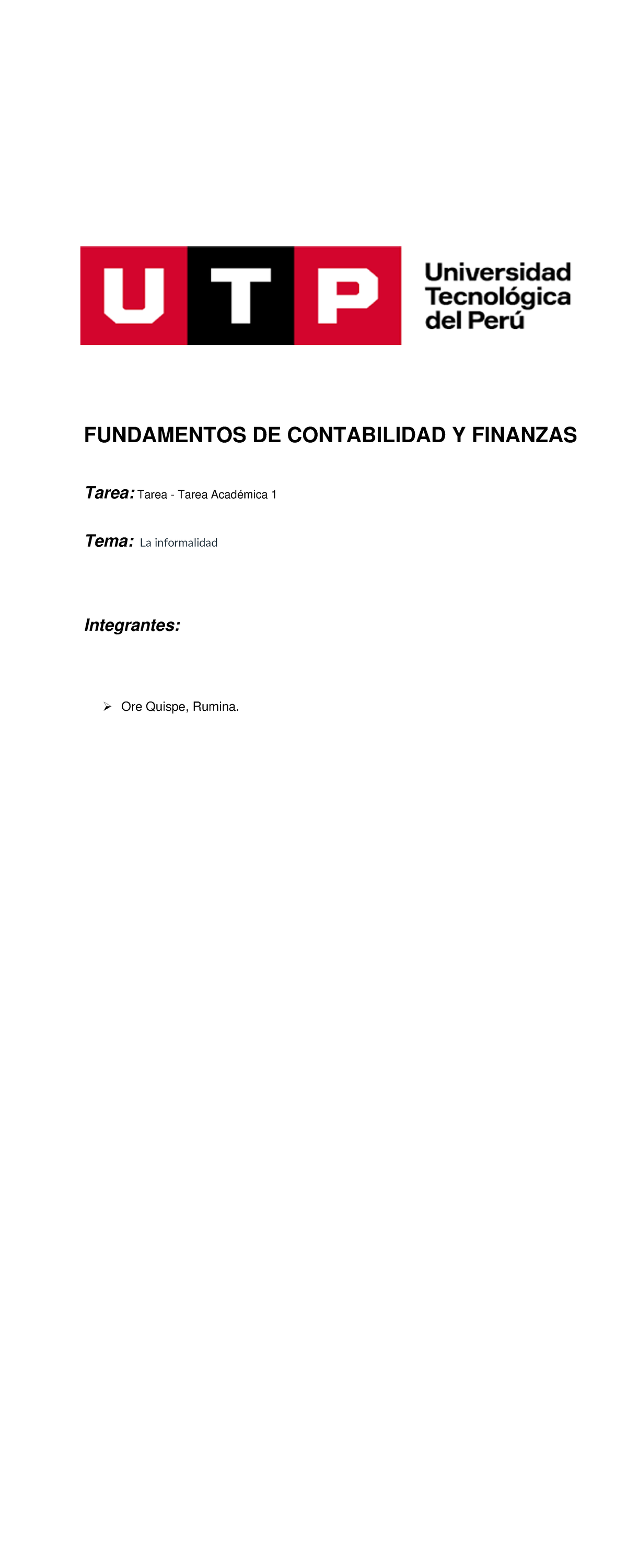 Tarea - Tarea Académica informalidad - Fundamentos de la contabilidad y finanzas - Studocu