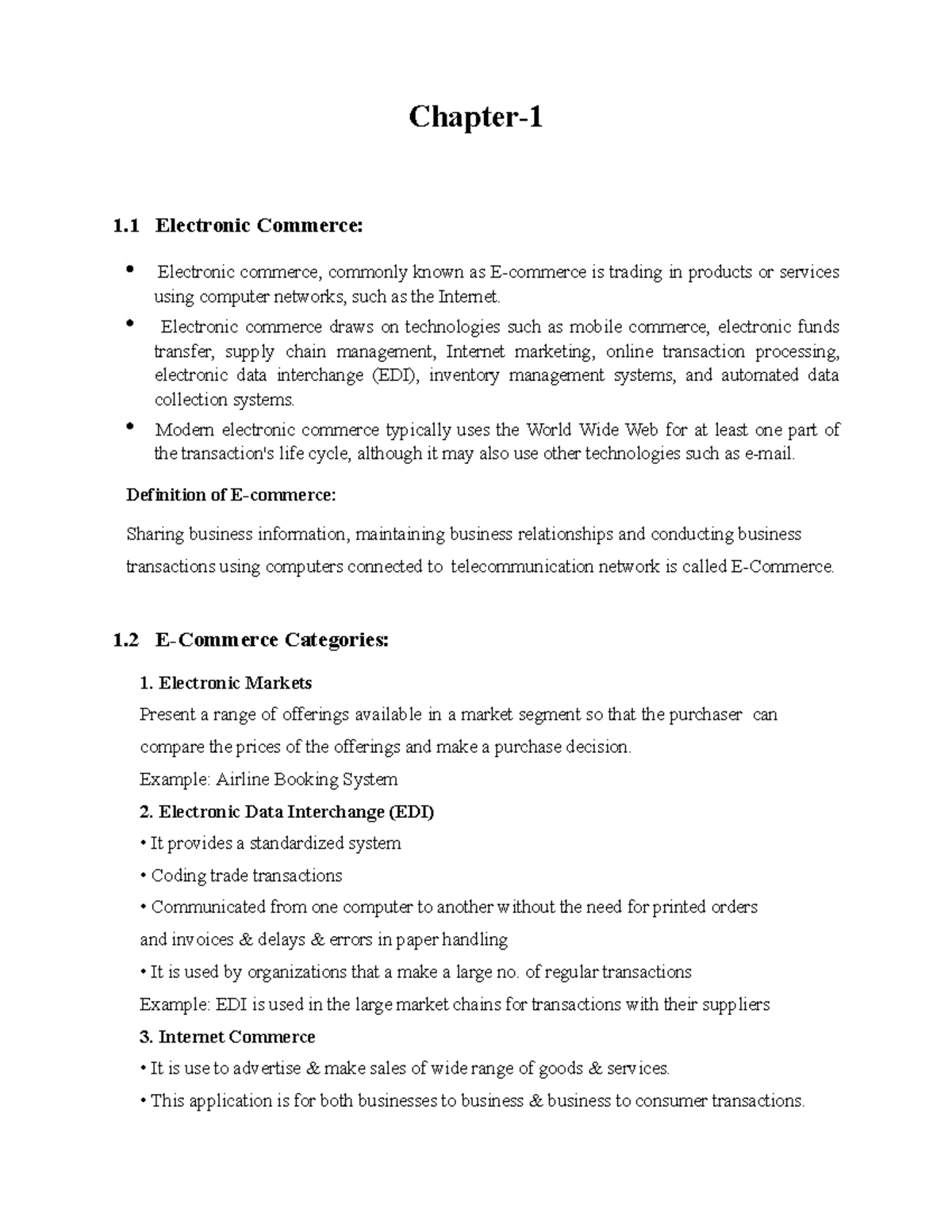 Chapter E Business Models - Copy - Chapter- 1 Electronic Commerce ...