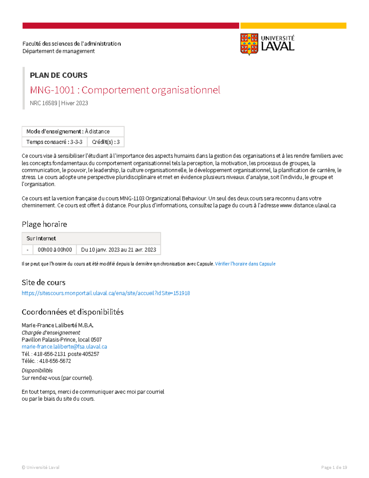 MNG-1001 H23 16589 - plan cours - Faculté des sciences de l ...