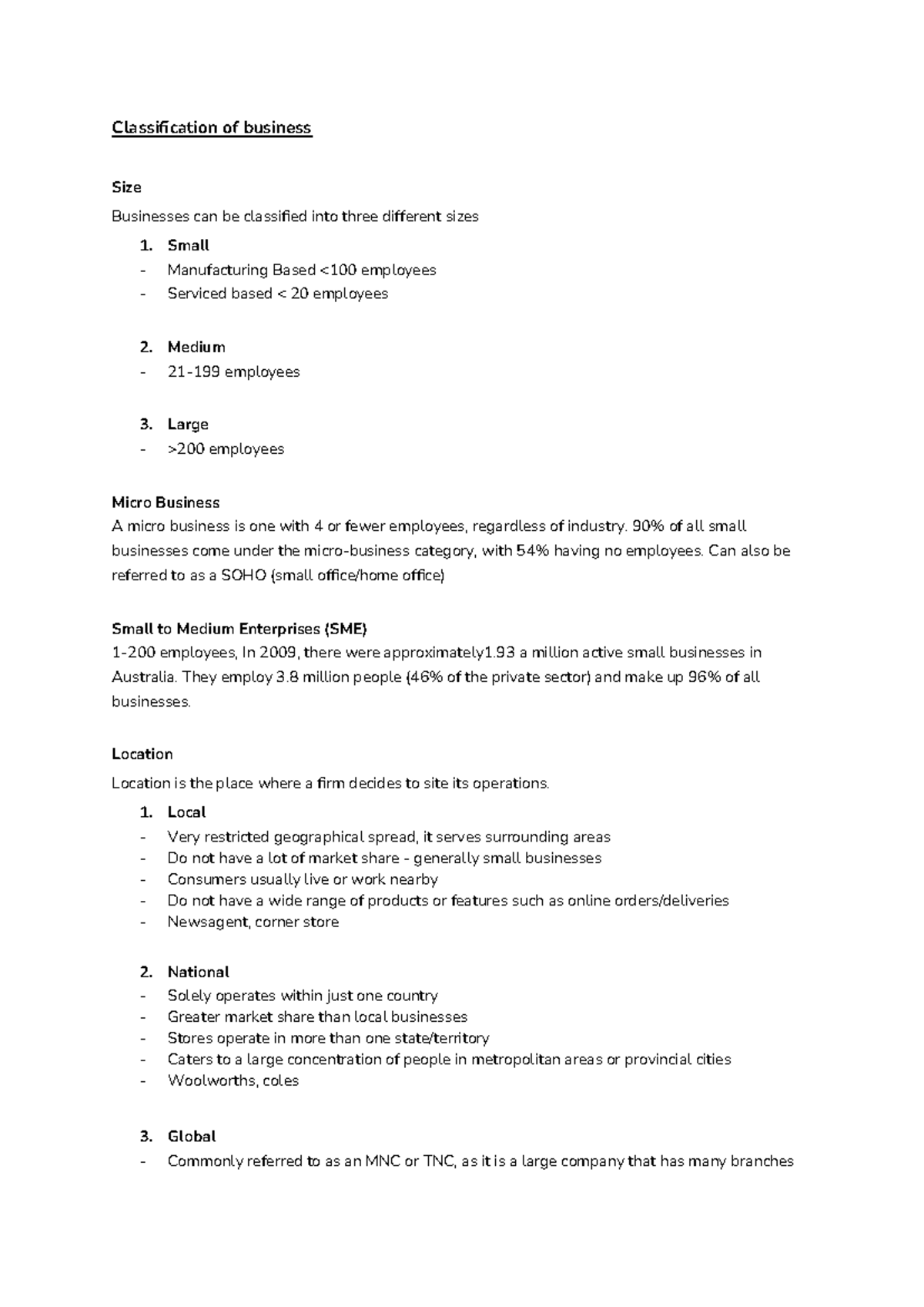 Role and Type Of Business - Classification of business Size Businesses ...