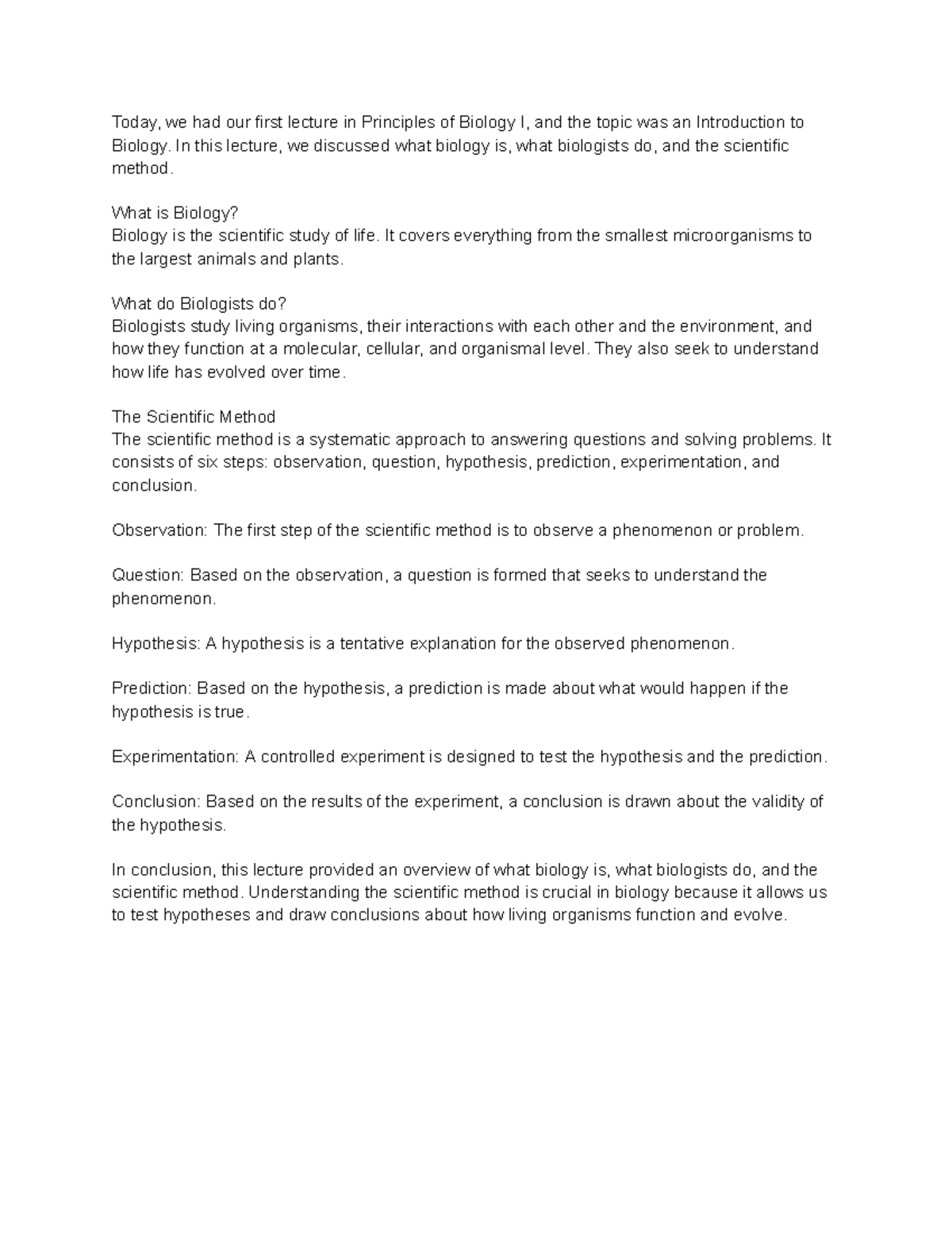L1 Part 3 - Principles Of Biology I - Today, we had our first lecture ...