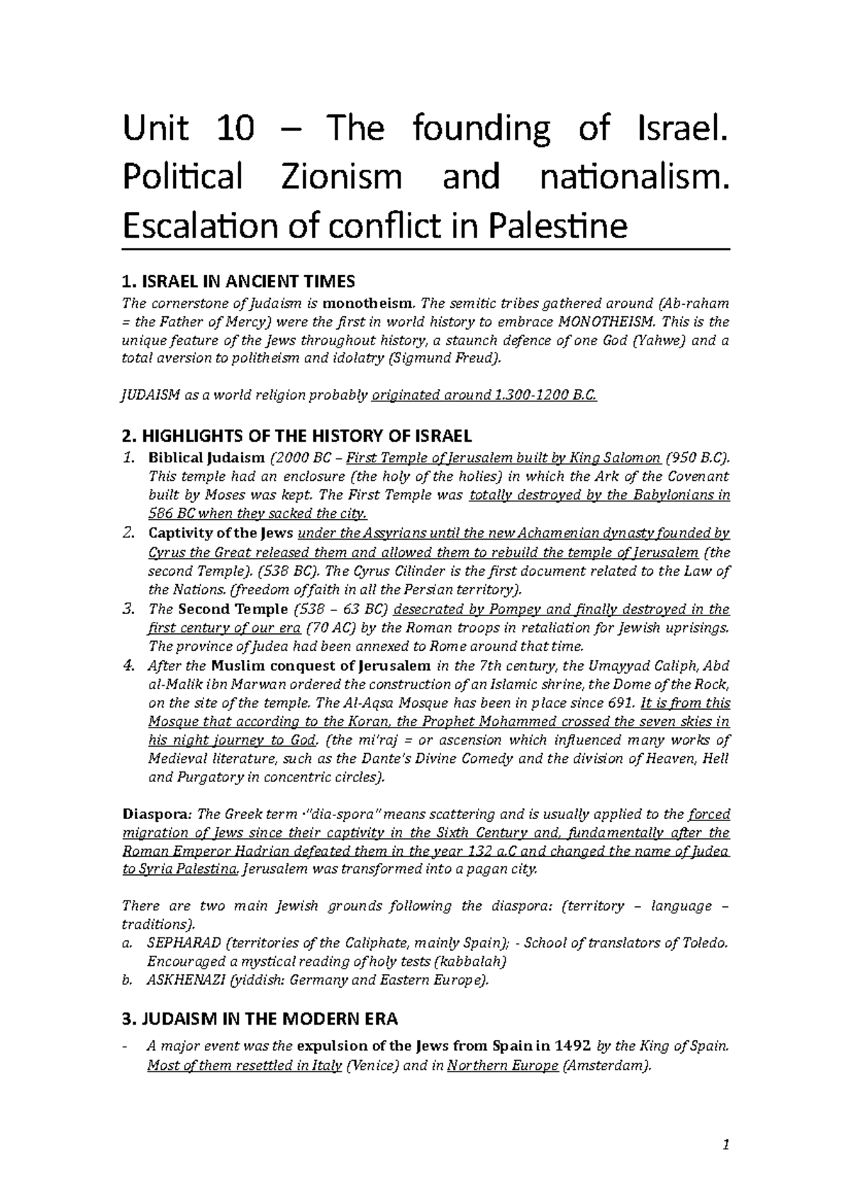 Unit 10 – The founding of Israel - Unit 10 – The founding of Israel ...