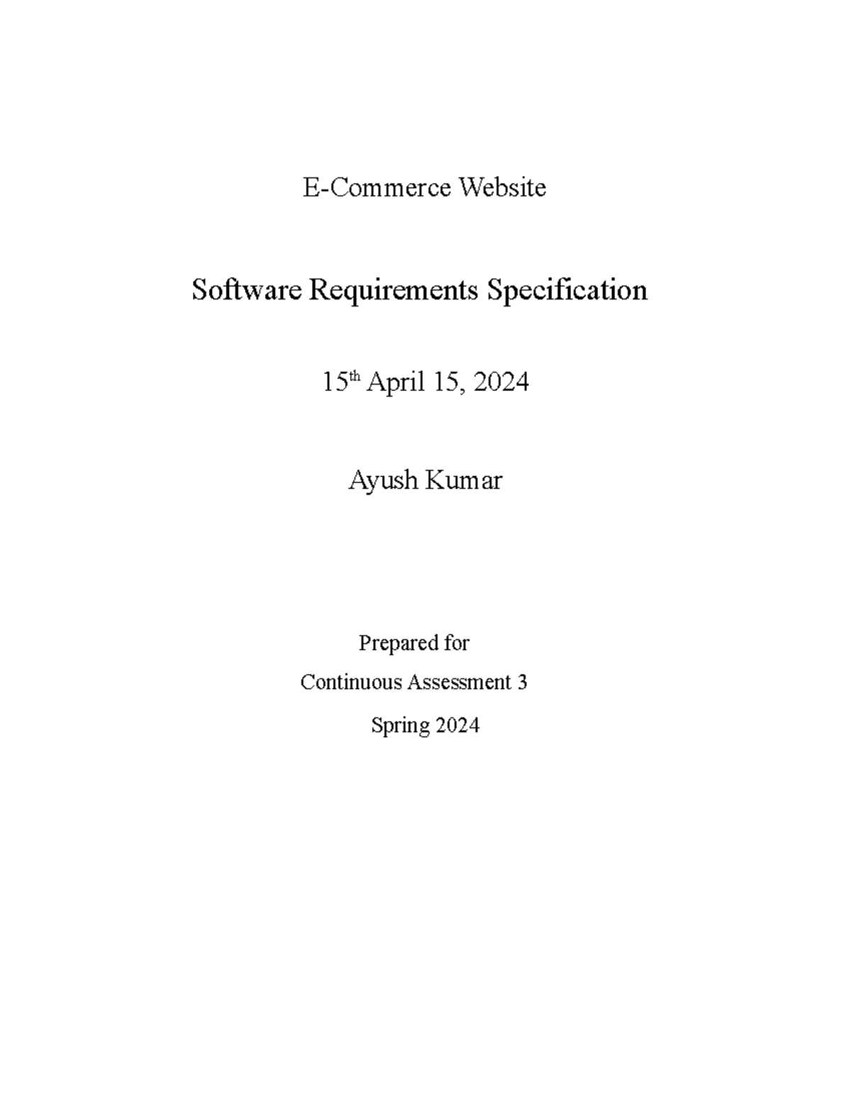 E-commerce Website SRS - E-Commerce Website Software Requirements Specification 15 th April 15 ...