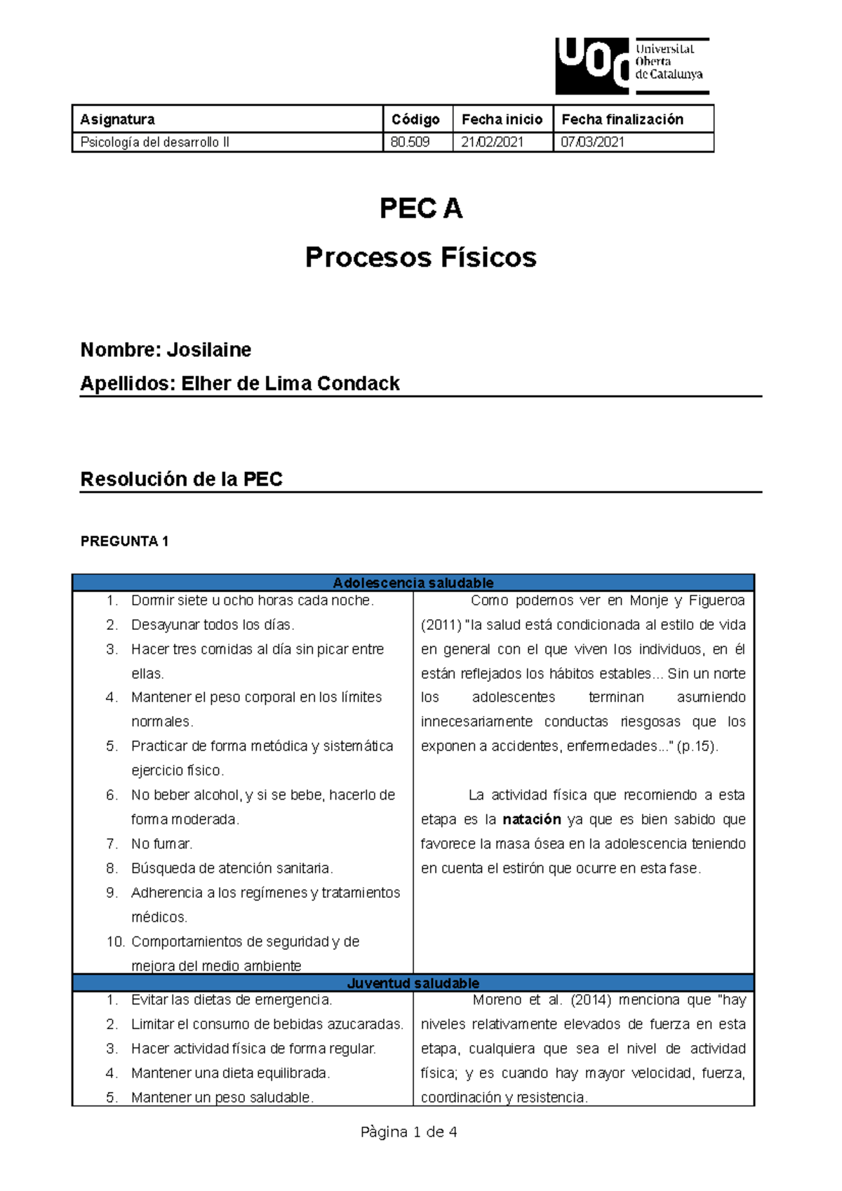 PEC A Psicologia del desarrollo II Elher de Lima Condack, Josilaine - Psicología del desarrollo ...