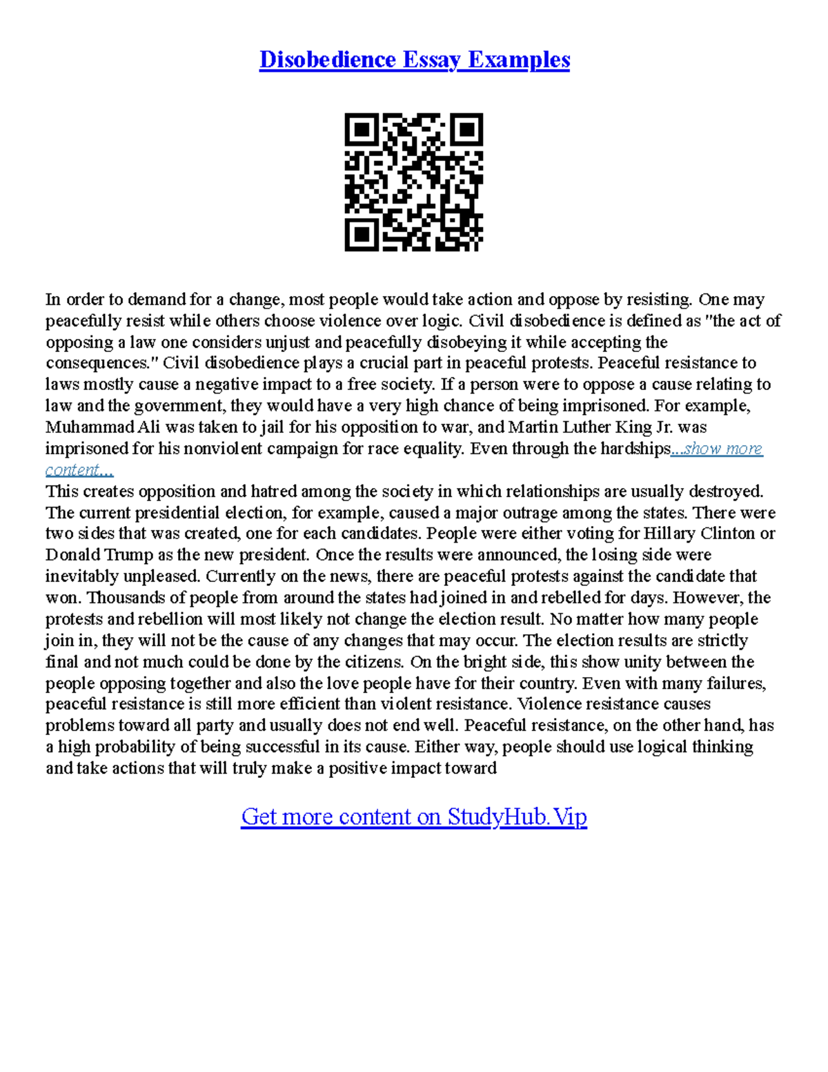 Essay On Disobedience - Disobedience Essay Examples In order to demand ...