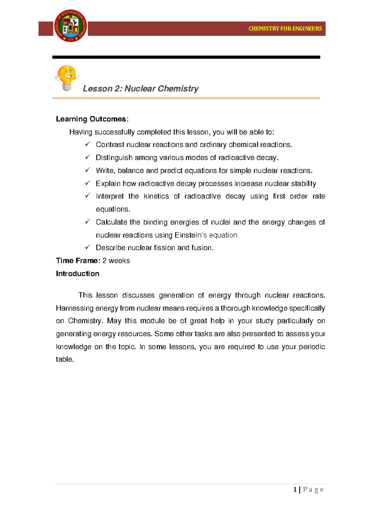 USe P Module 1 Lesson 2 Chemistry-FOR- Engineers - Learning Outcomes ...