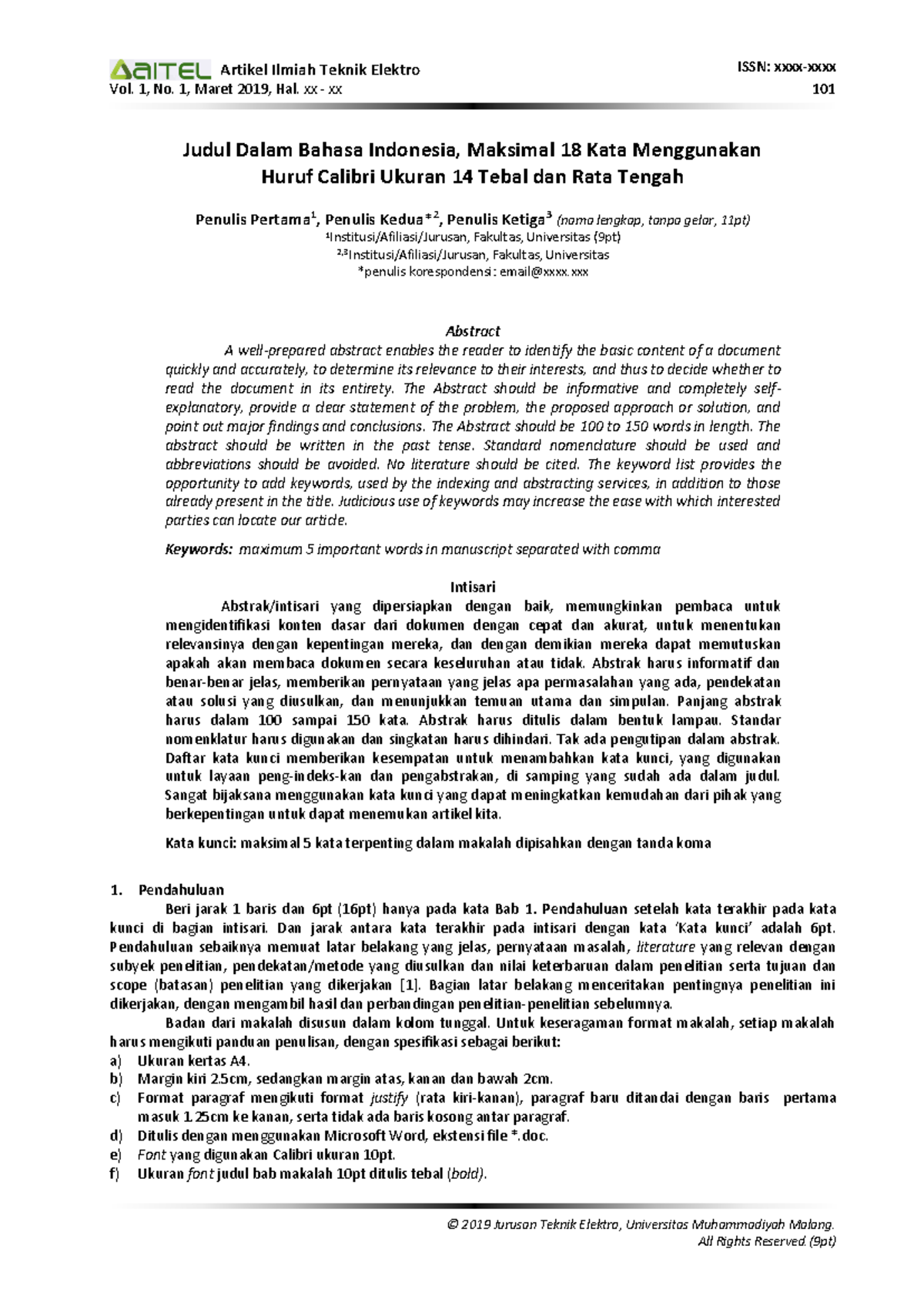 Aitel Template v9c - Yzyzyzt - ISSN: xxxx-xxxx Vol. 1, No. 1, Maret 2019, Hal. xx - xx 101 ...