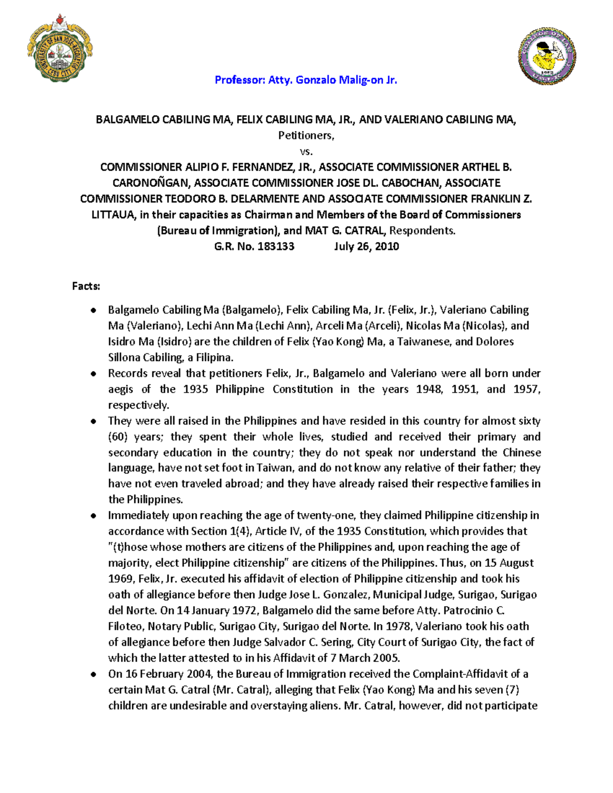 8. Balgamelo Cabiling et al vs. Commissioner GR. No. 183133 - Professor ...