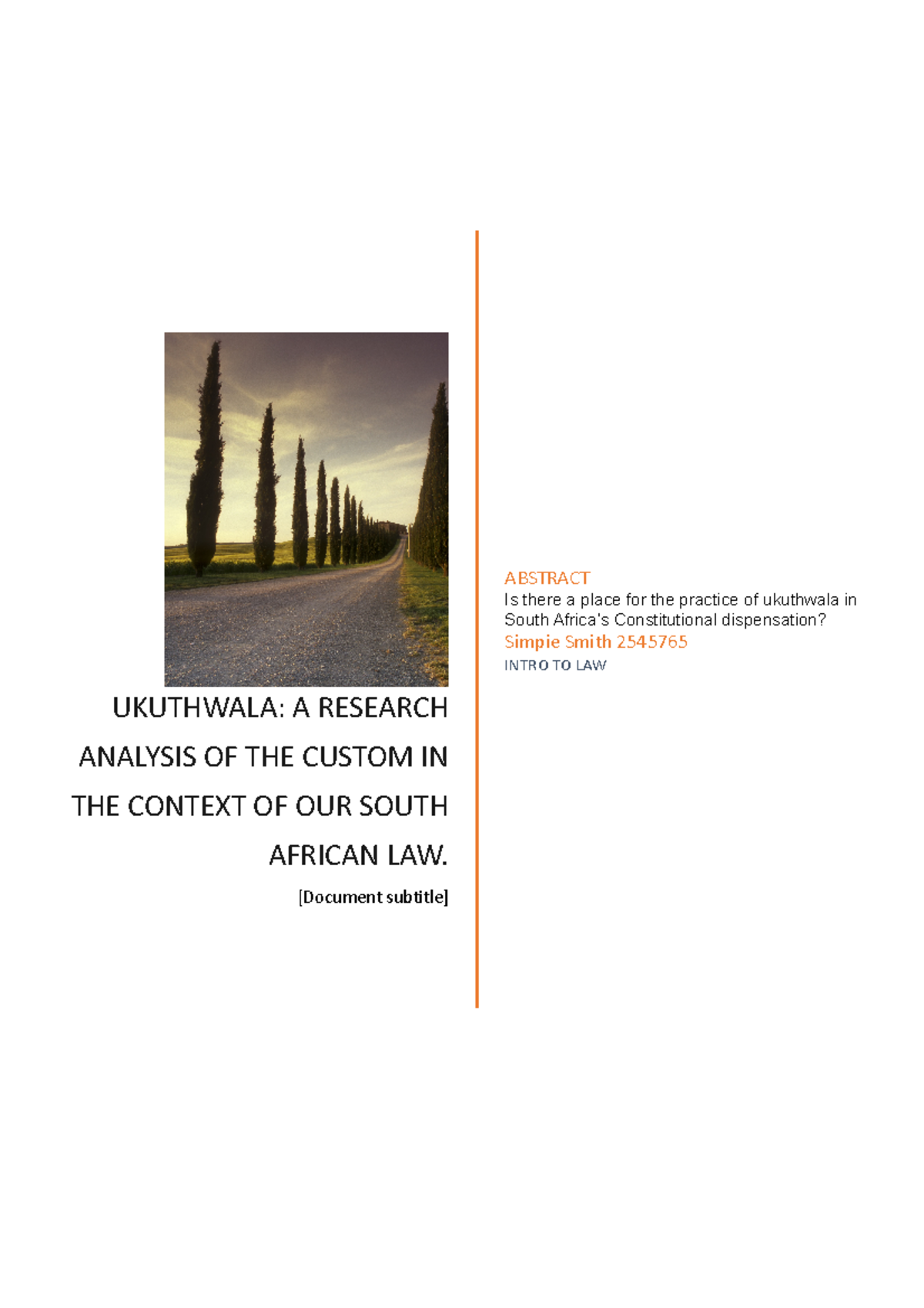 Legal Research intro - UKUTHWALA: A RESEARCH ANALYSIS OF THE CUSTOM IN ...