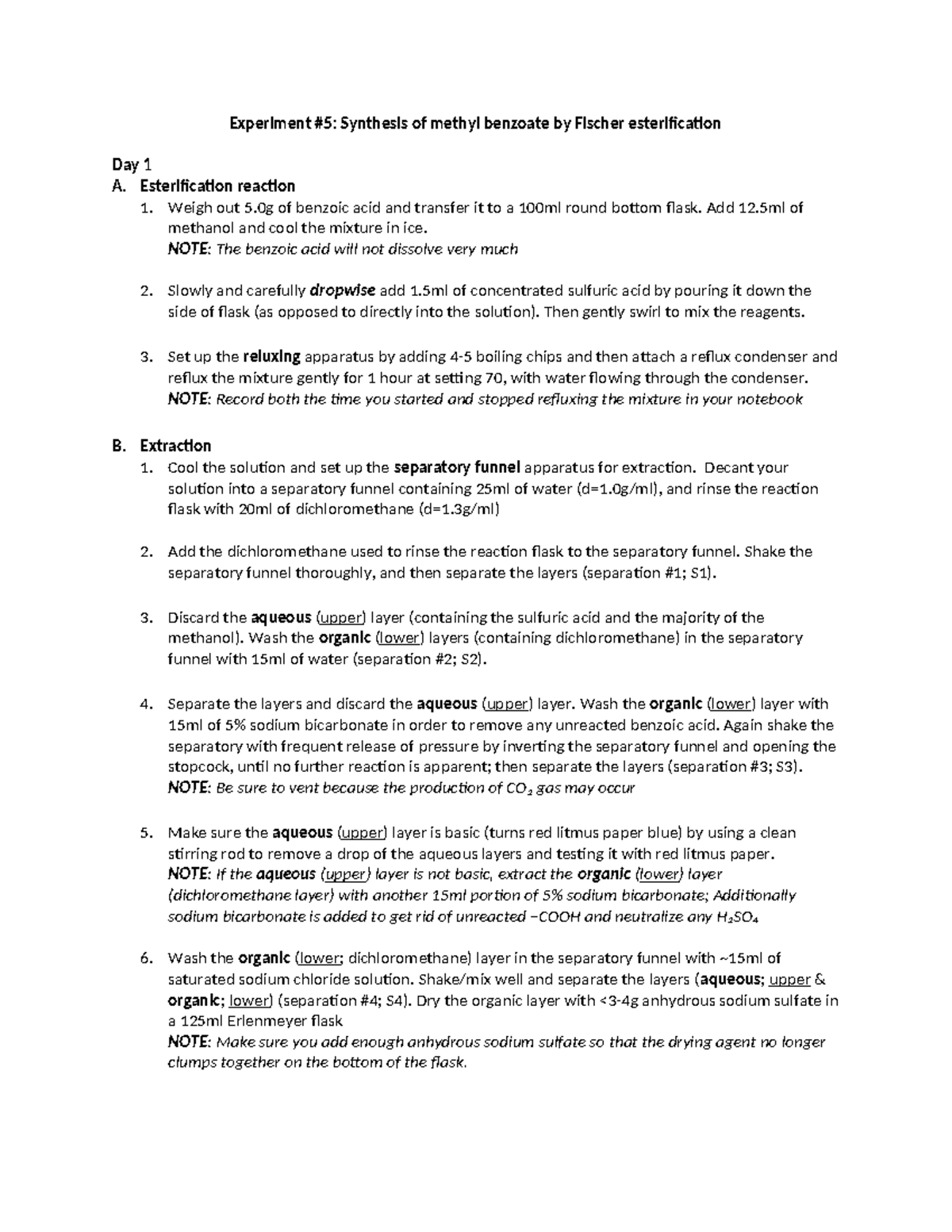 Esterification Synthesis Of Methyl Benzoate Writework