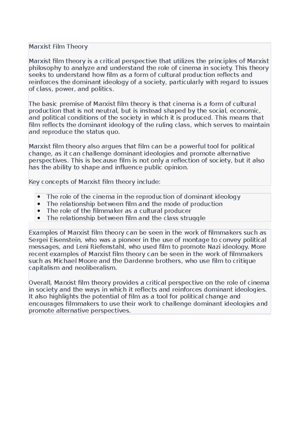 Noter om Marxist Film Theory - Marxist Film Theory Marxist film theory ...