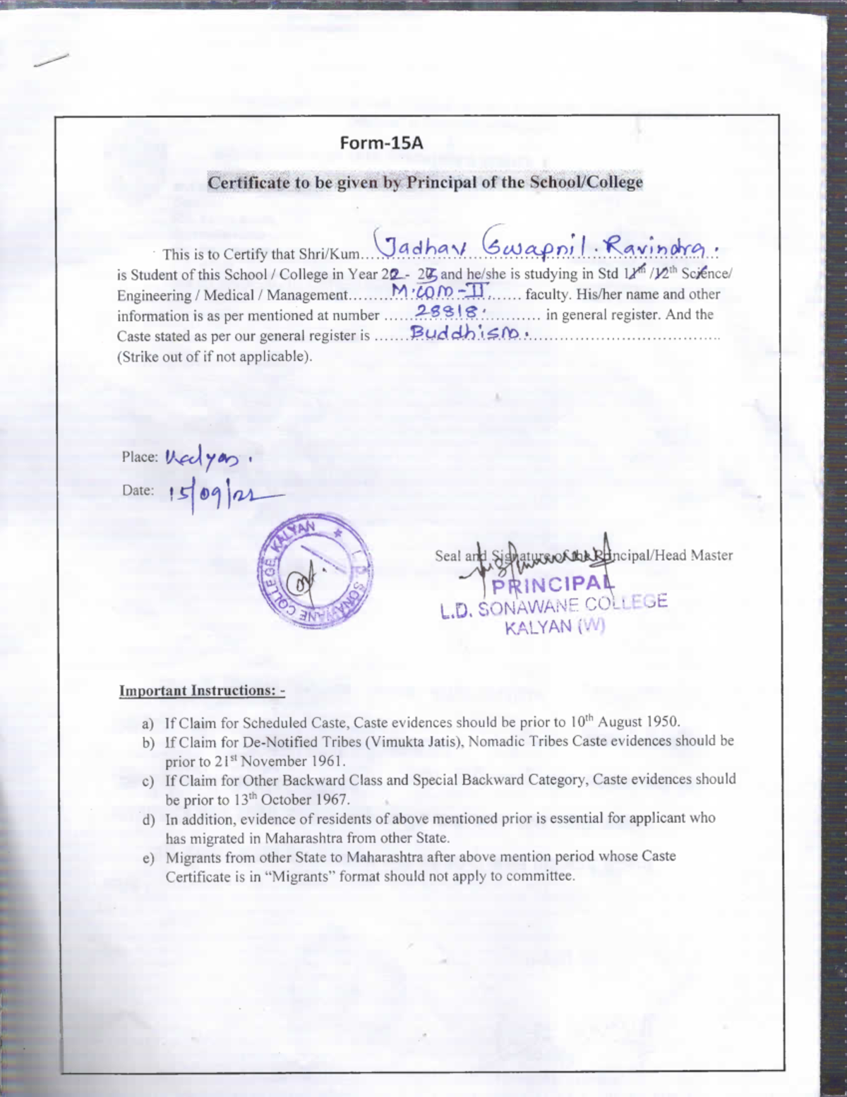 ED-2022-00692386 form 15 certi school coll - Bachelor of Arts - Studocu