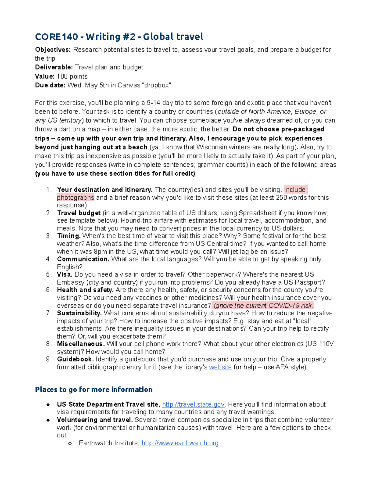 CORE140 - Global travel - Writing #2 - CORE140 - Writing #2 - Global ...