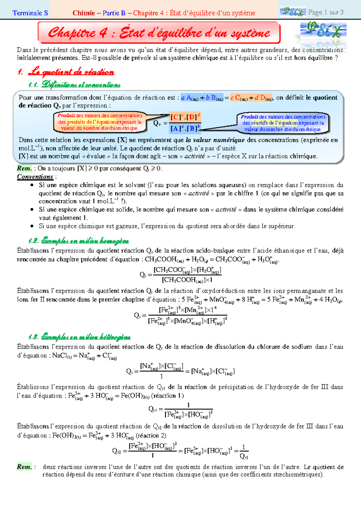 C4Chim_equilibre.pdf - Terminale S Chimie – Partie B – Chapitre 4 ...