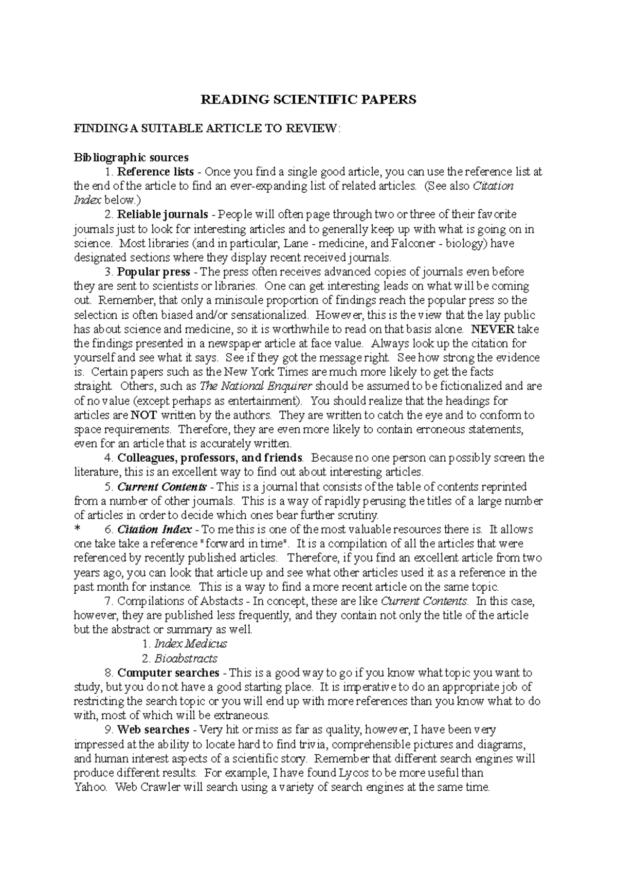 Reading Scientific Papers - READING SCIENTIFIC PAPERS FINDING A ...