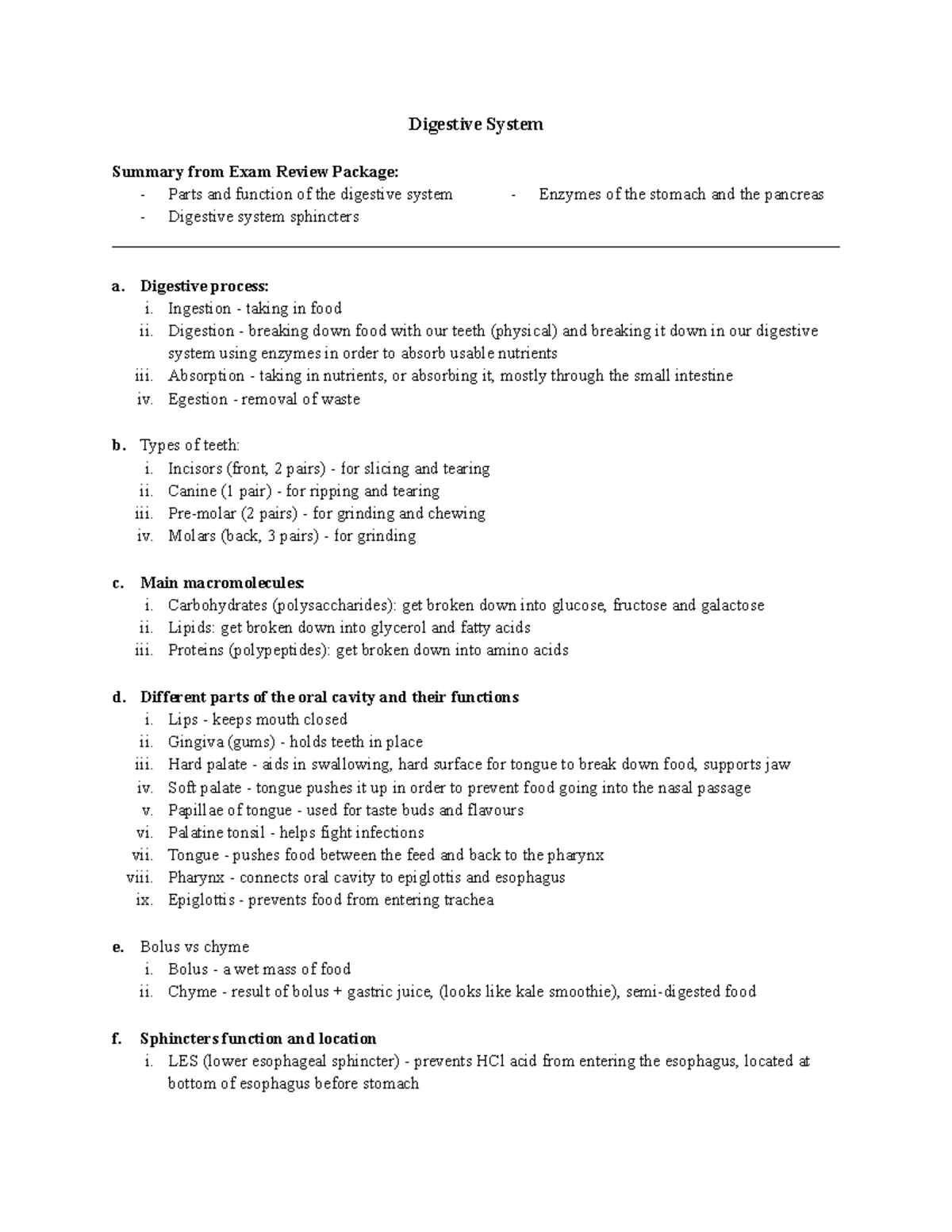 Digestion Test Review. - Digestive System Summary from Exam Review ...