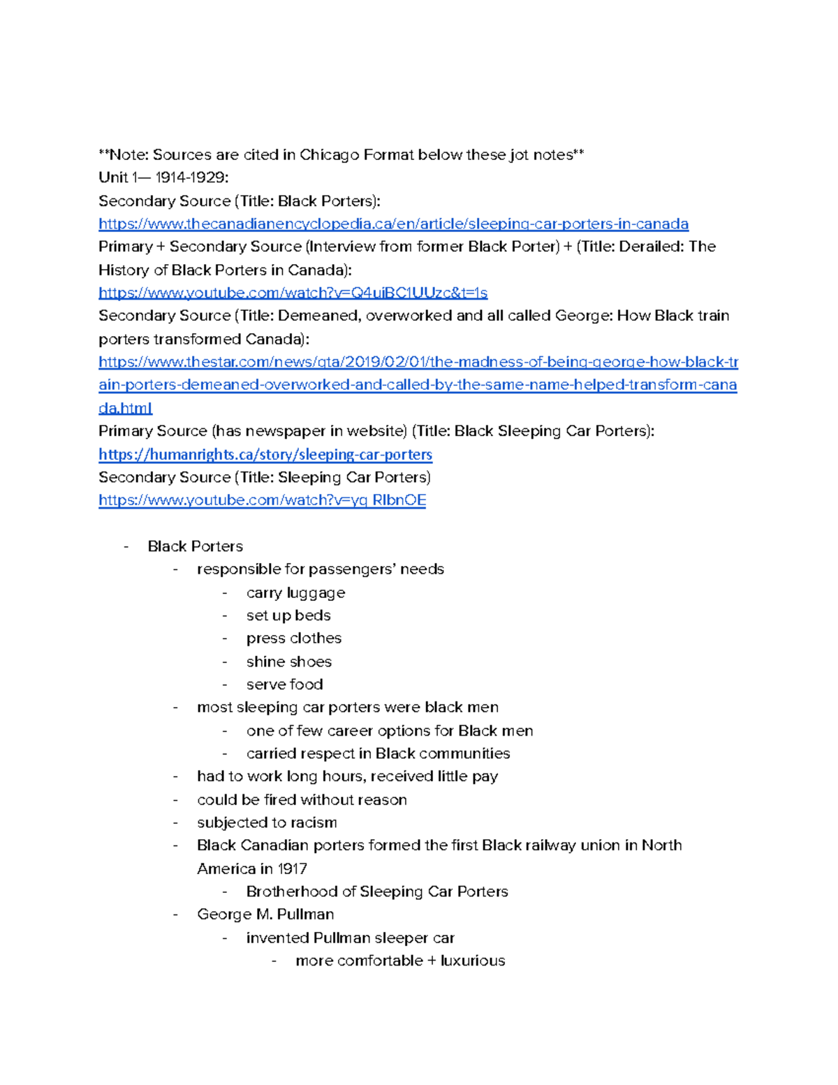 Black Canadians History Jot Notes - Note: Sources are cited in Chicago ...