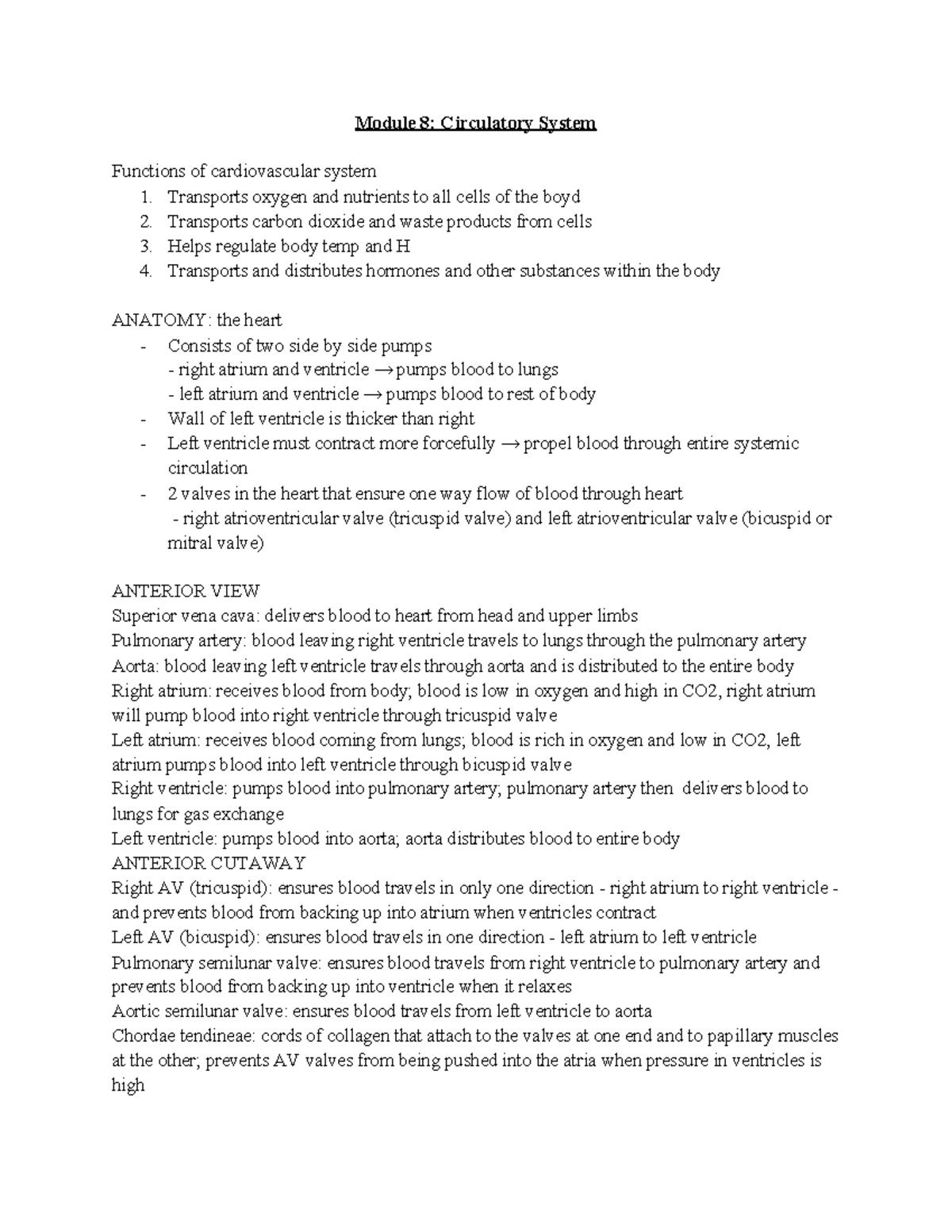 Phys Modules 8 - Lecture notes 8 - Module 8: Circulatory System ...