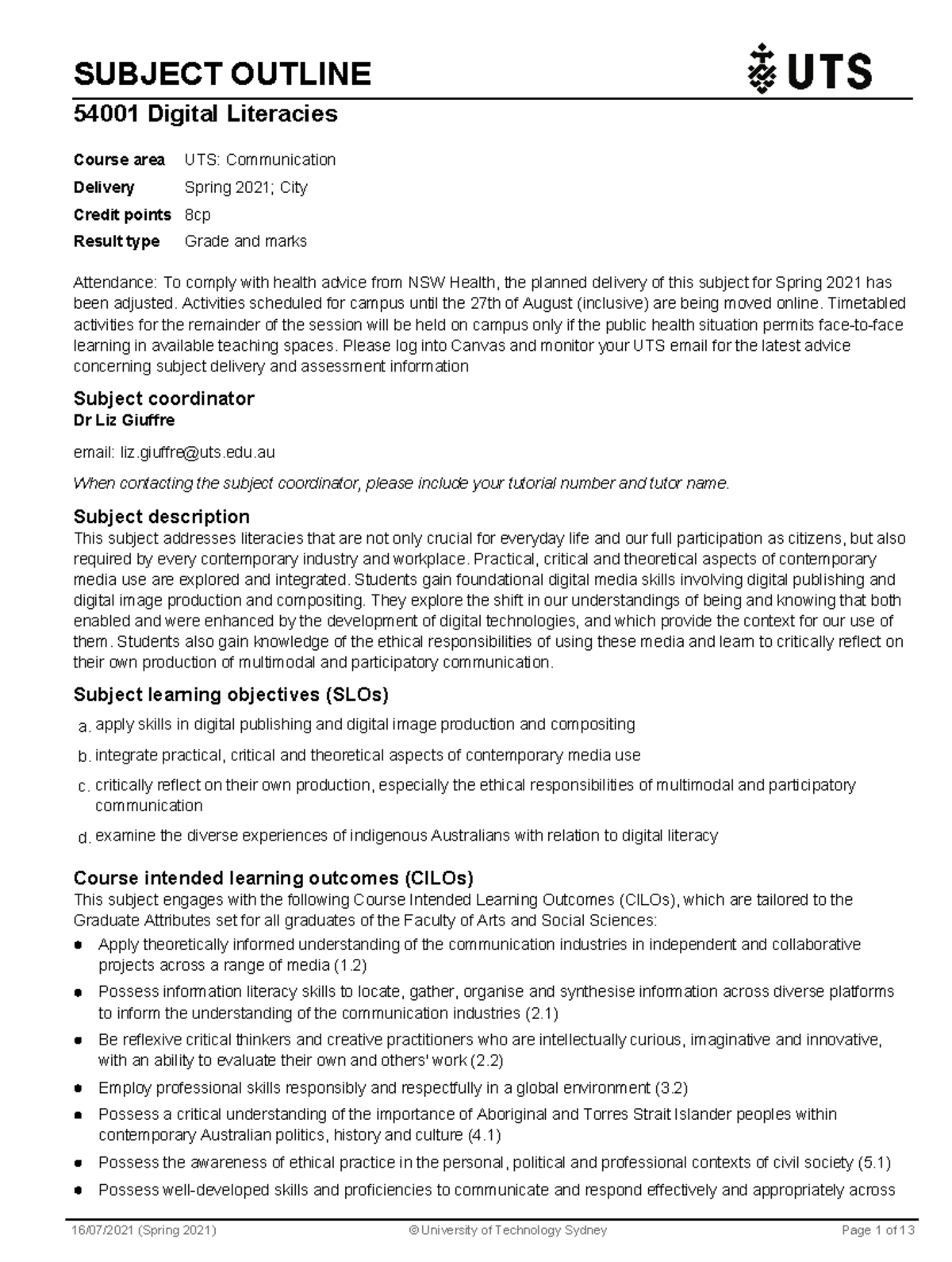 Digital Literacies Subject Outline - SUBJECT OUTLINE 54001 Digital ...