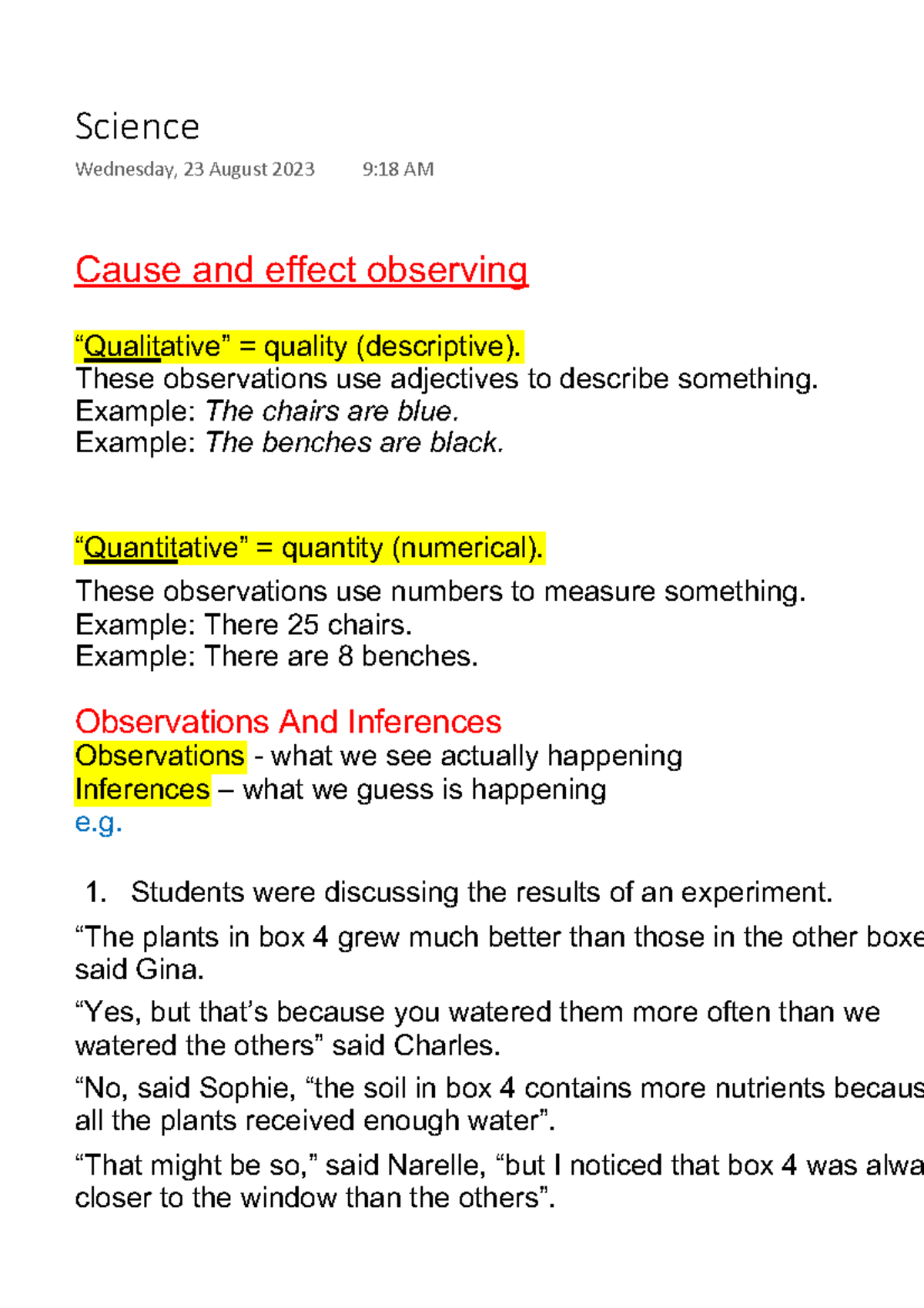 Investigating Science - year 11 - Cause and effect observing ...