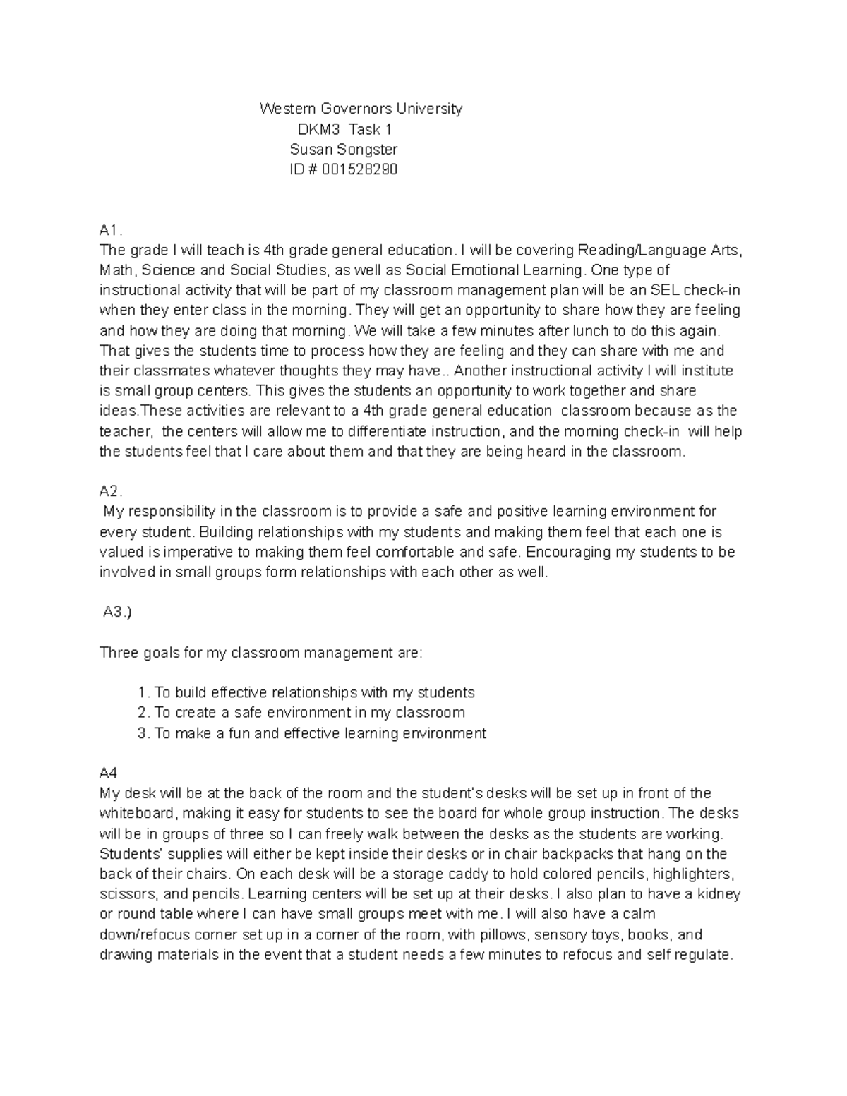 DKM3 Task 1 - Western Governors University DKM3 Task 1 Susan Songster ...