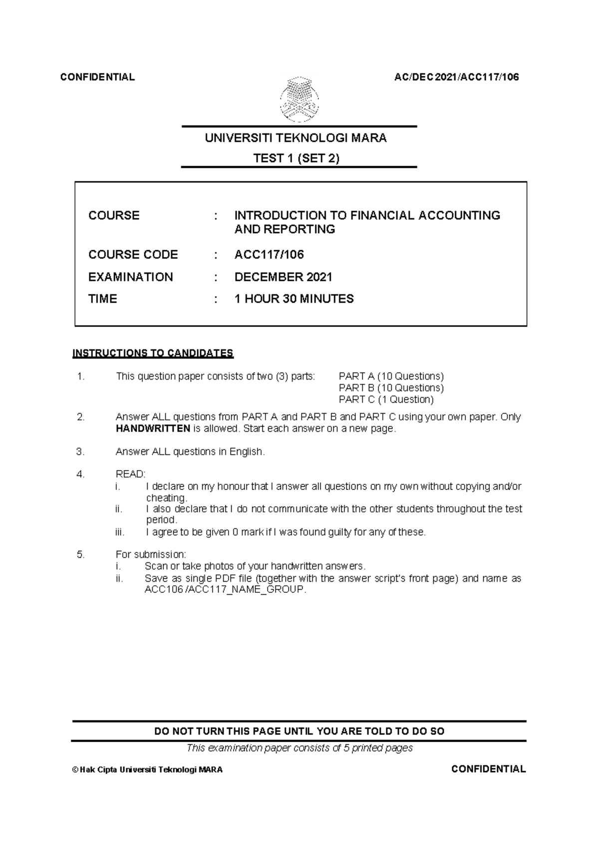 Test 1 Revision - example test account - UNIVERSITI TEKNOLOGI MARA TEST ...