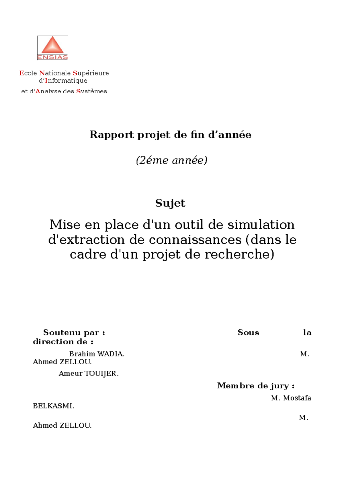 PFA2A(Zellou) JAVA-XML(OWL) - Rapport projet de fin d’année (2éme année) Sujet Mise en place d ...