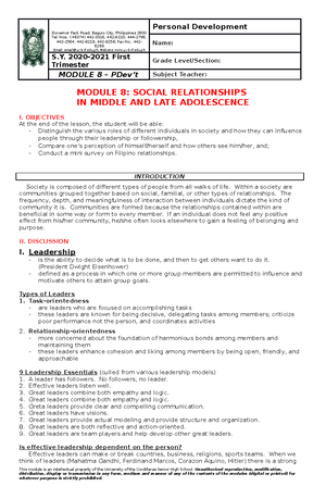 PDEV- Reviewer - MODULE 1 Milgram – “The Perils of Obedience” Freiman ...