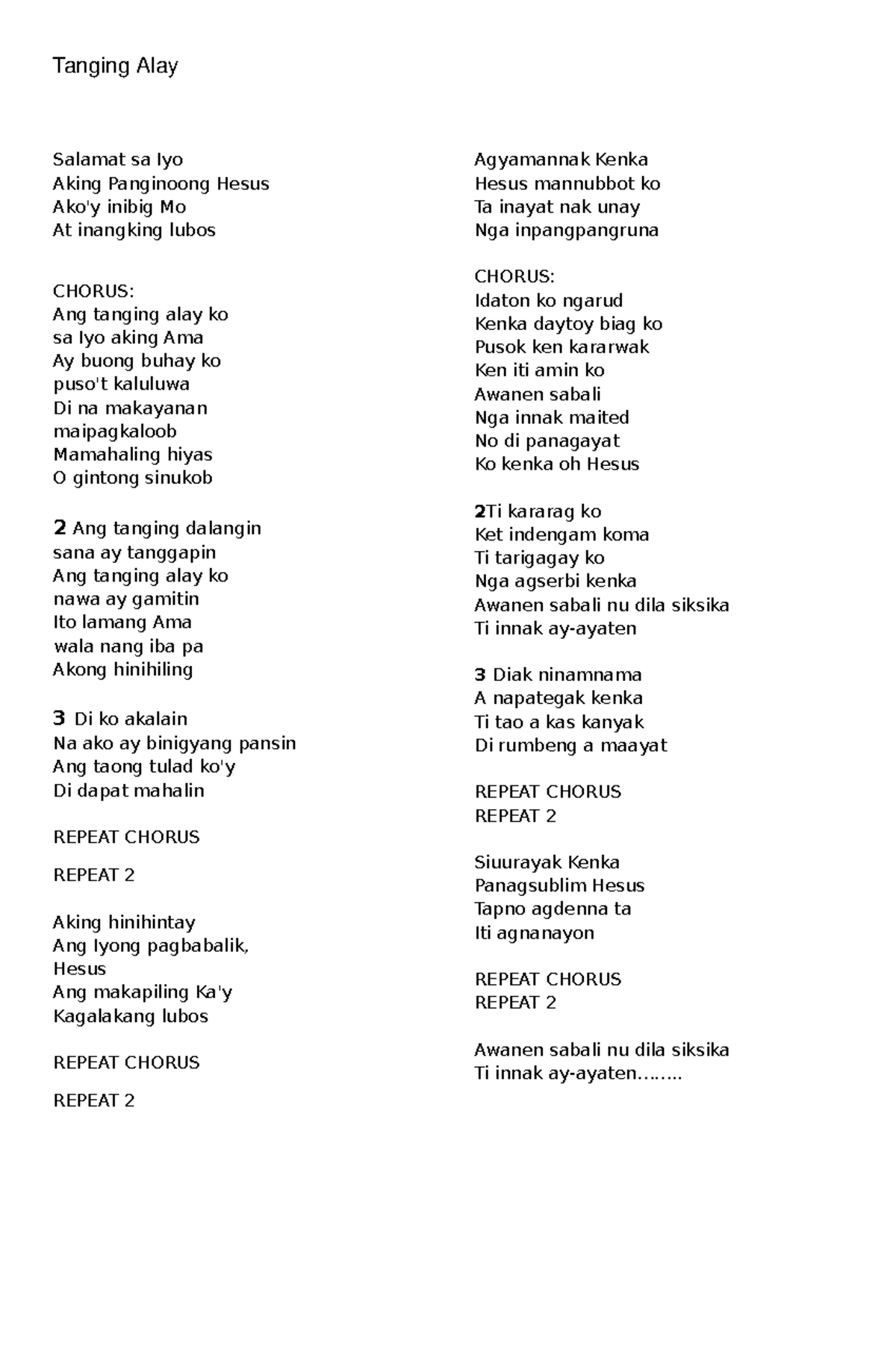 Tanging Alay - Lecture notes 1-5 - Tanging Alay Salamat sa Iyo Aking ...