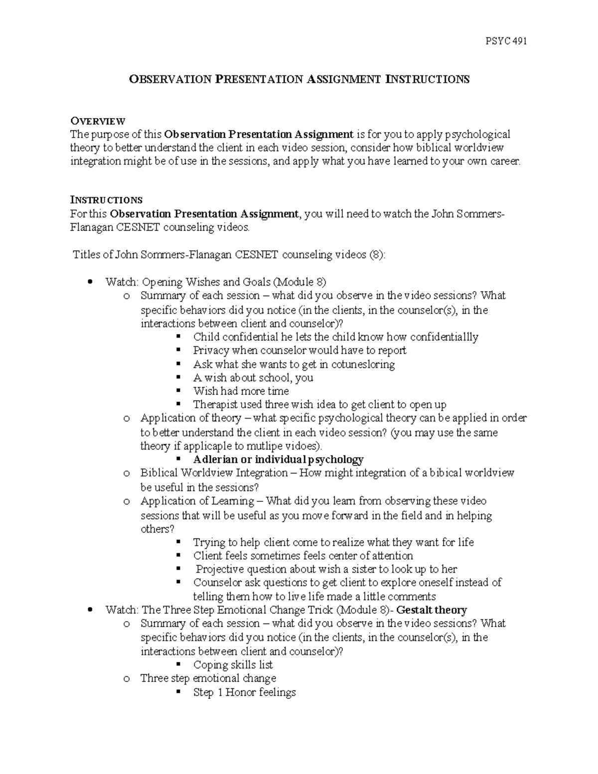 Observation Presentation Assignment Instructions - OBSERVATION ...