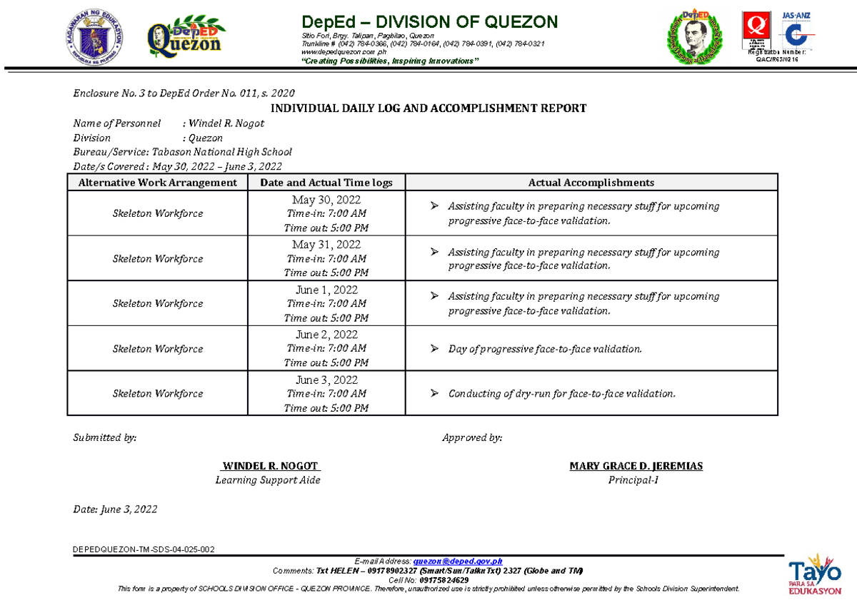 Idlar-LSA MAY 30 TO JUNE 3 2022 Windel - ASSUREDCOMPANYQUALITY ISO 9001 ...